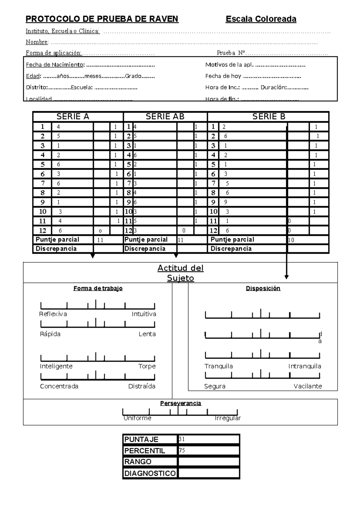 Protocolo Raven Escala Coloreada - PROTOCOLO DE PRUEBA DE RAVEN Escala Coloreada Instituto ...