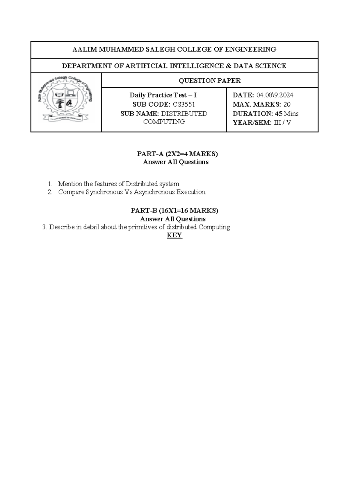 DPT Format - notes - AALIM MUHAMMED SALEGH COLLEGE OF ENGINEERING ...
