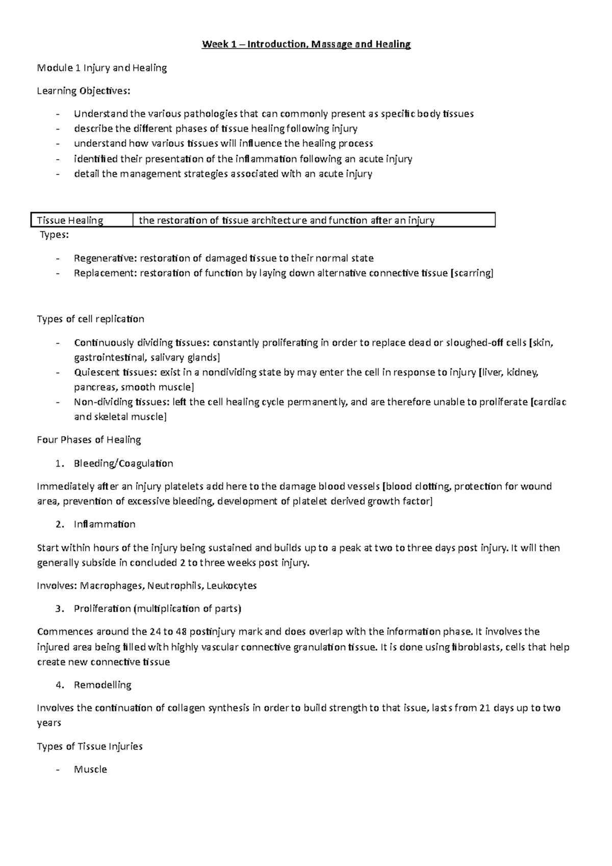 Week 1 - Introduction, Healing and Massage - Week 1 – Introduction ...