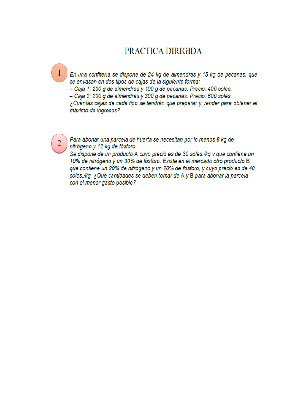 Practica Dirigida - Investigación operativa - Studocu