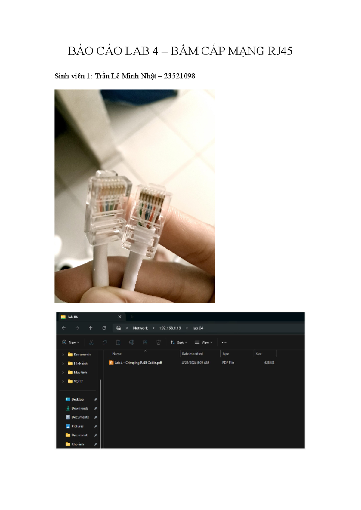 BÁO CÁO LAB 4 – BẤM CÁP MẠNG RJ45 - Computer Network - BÁO CÁO LAB 4 ...