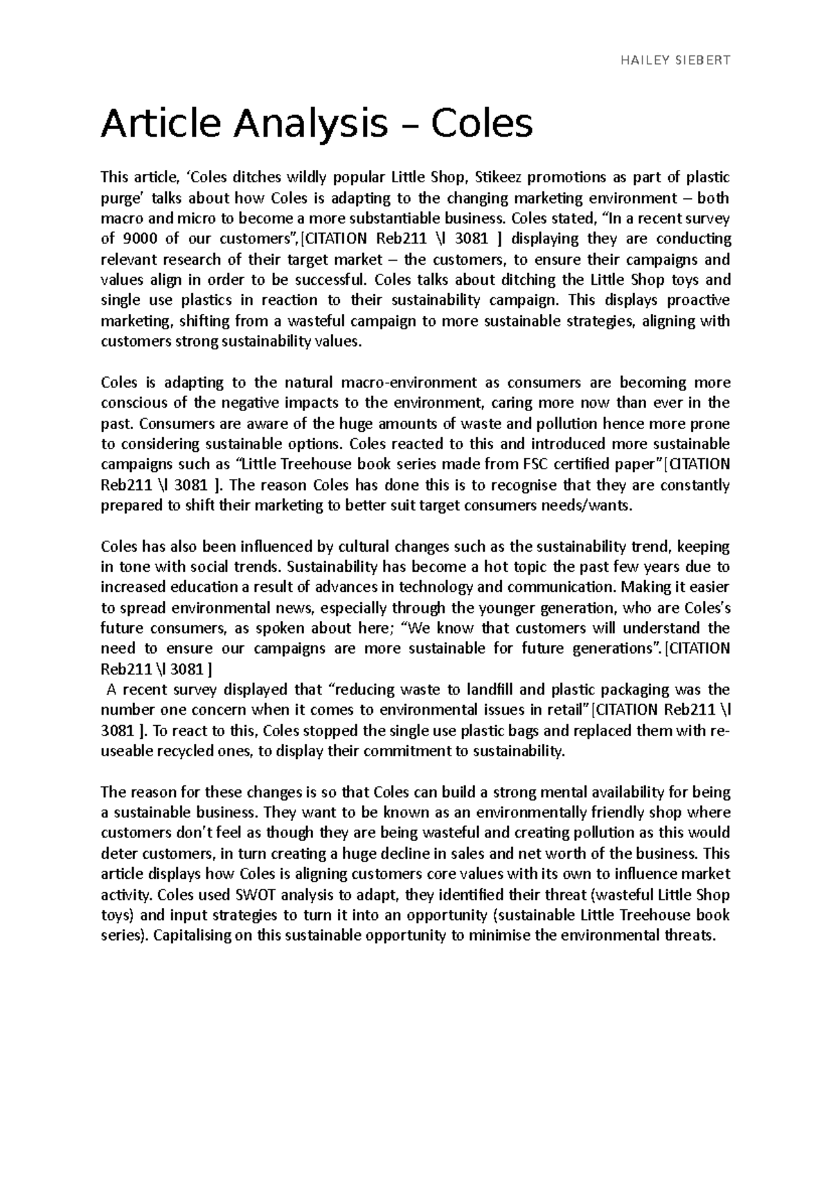 Article Analysis - HAILEY SIEBERT Article Analysis – Coles This article ...