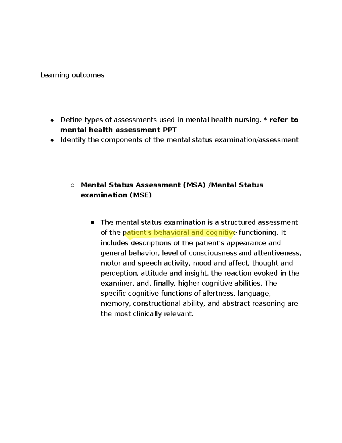 Week4 - Centennial college - Learning outcomes Define types of ...