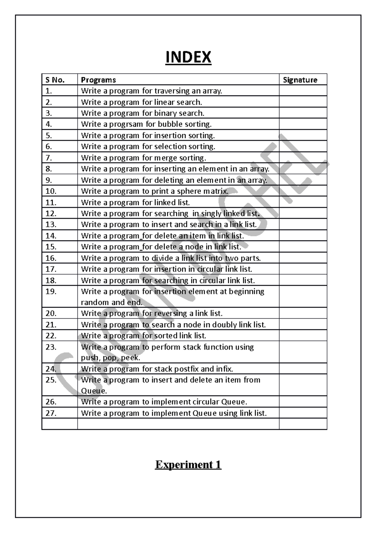 Gagan DSA FILE - this is very important document. - INDEX S No. Programs Signature 1. Write a ...