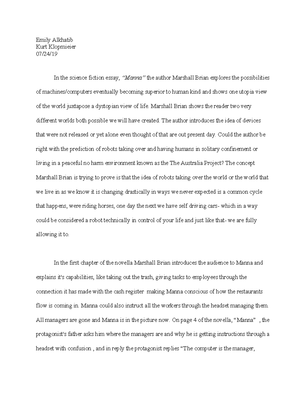 Emily Alkhatib - Manna by Brian Marshall, essay focuses on the ideology ...