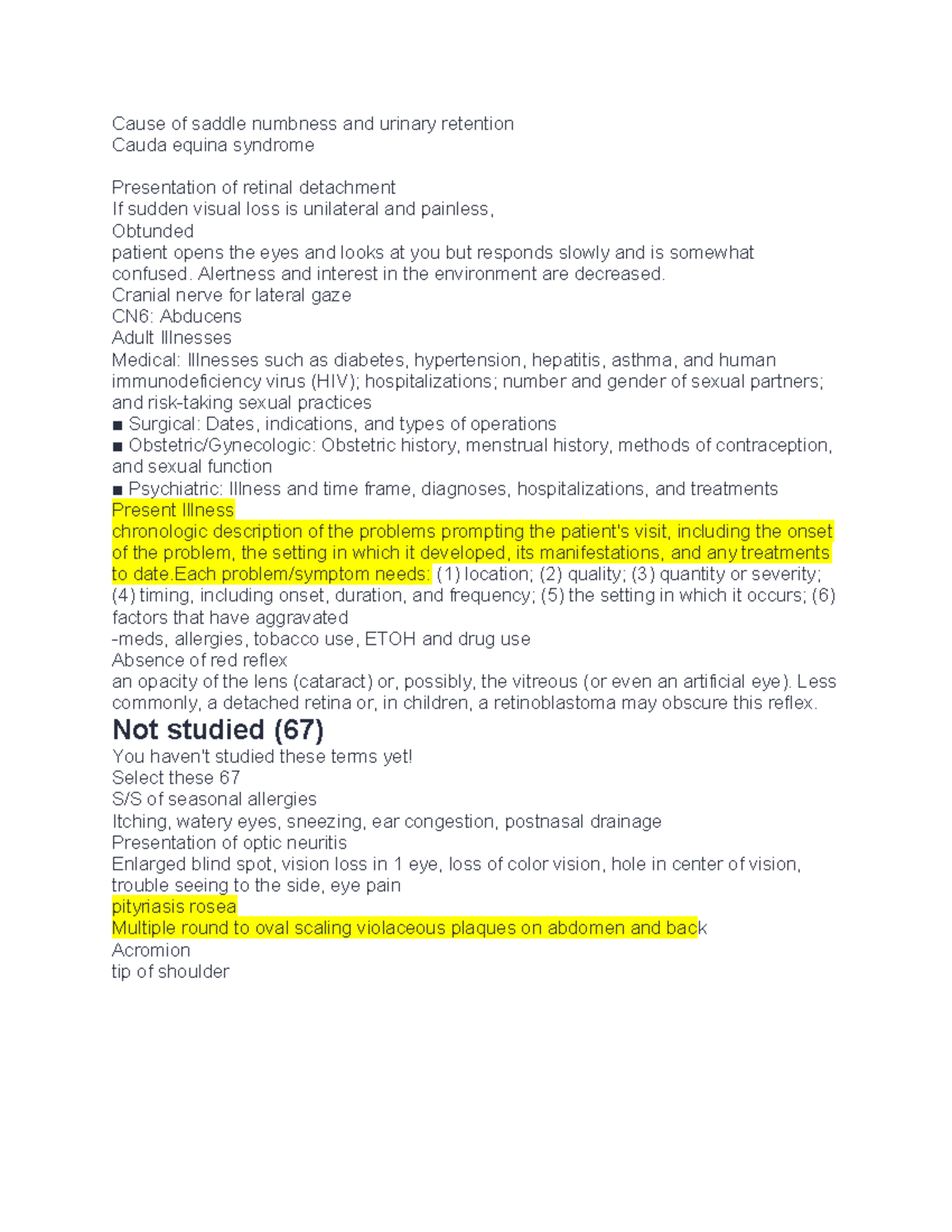 Mid term questioin bank - Cause of saddle numbness and urinary ...