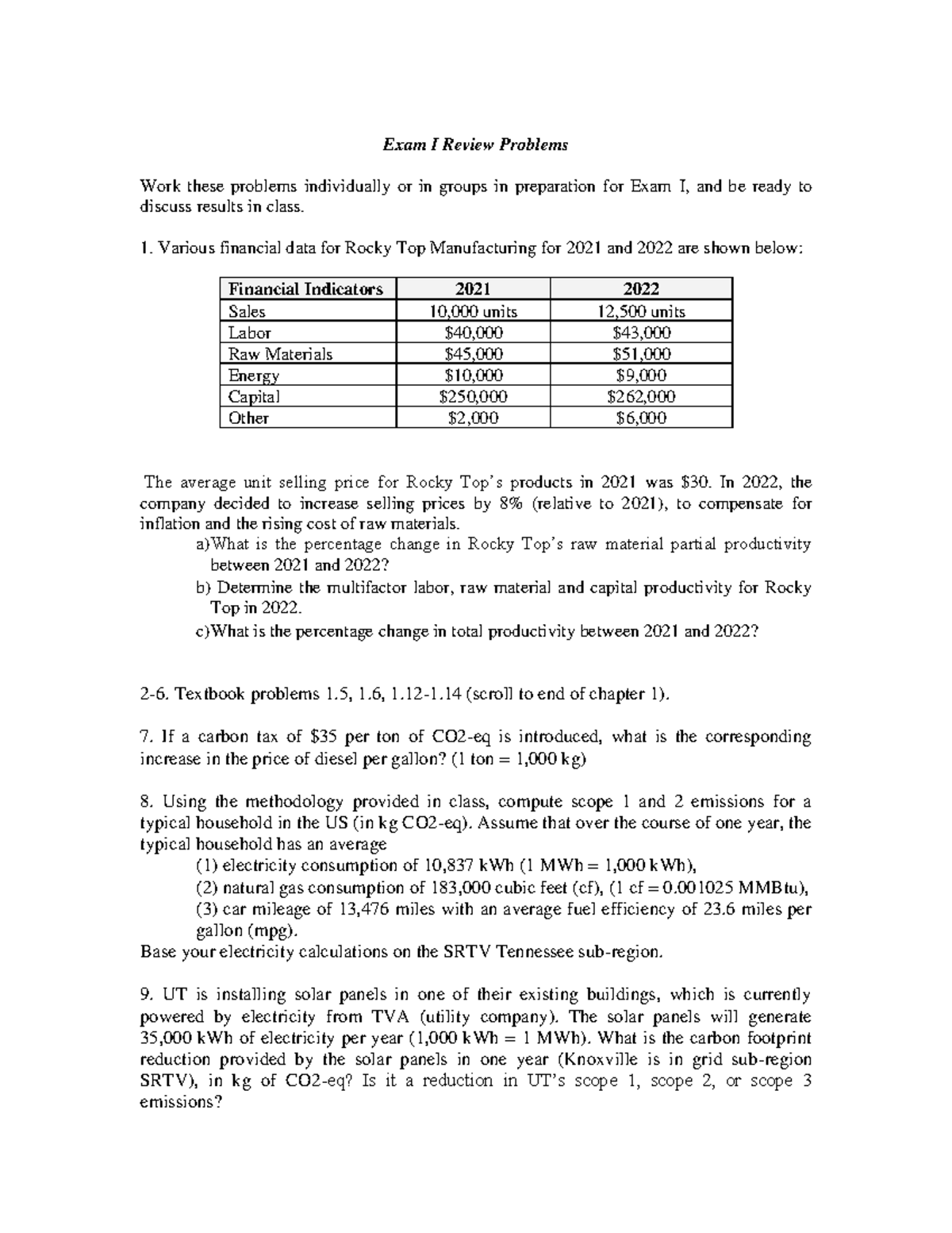 Exam 1 Review Problems - Exam I Review Problems Work these problems ...