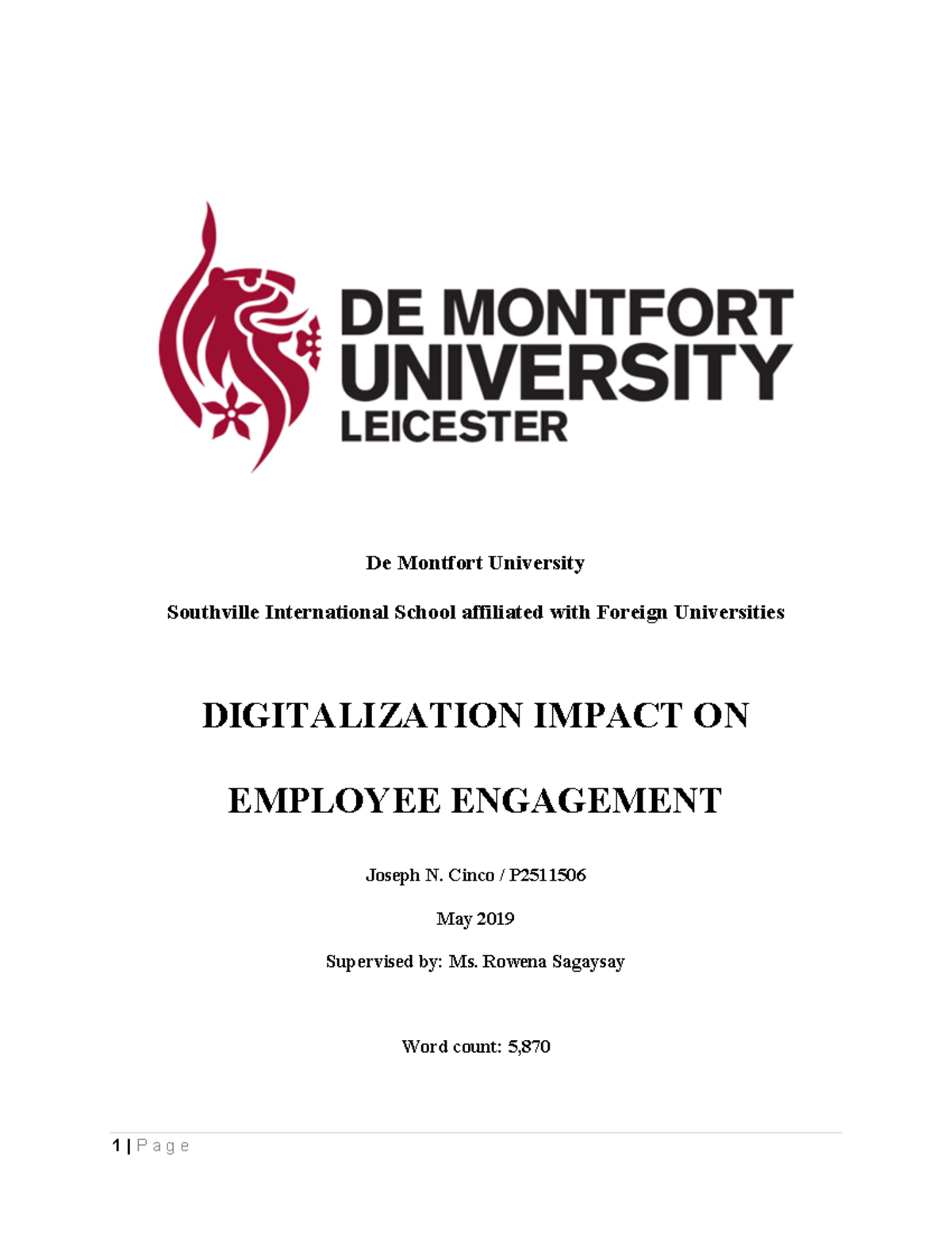 Dissertation - De Montfort University Southville International School ...