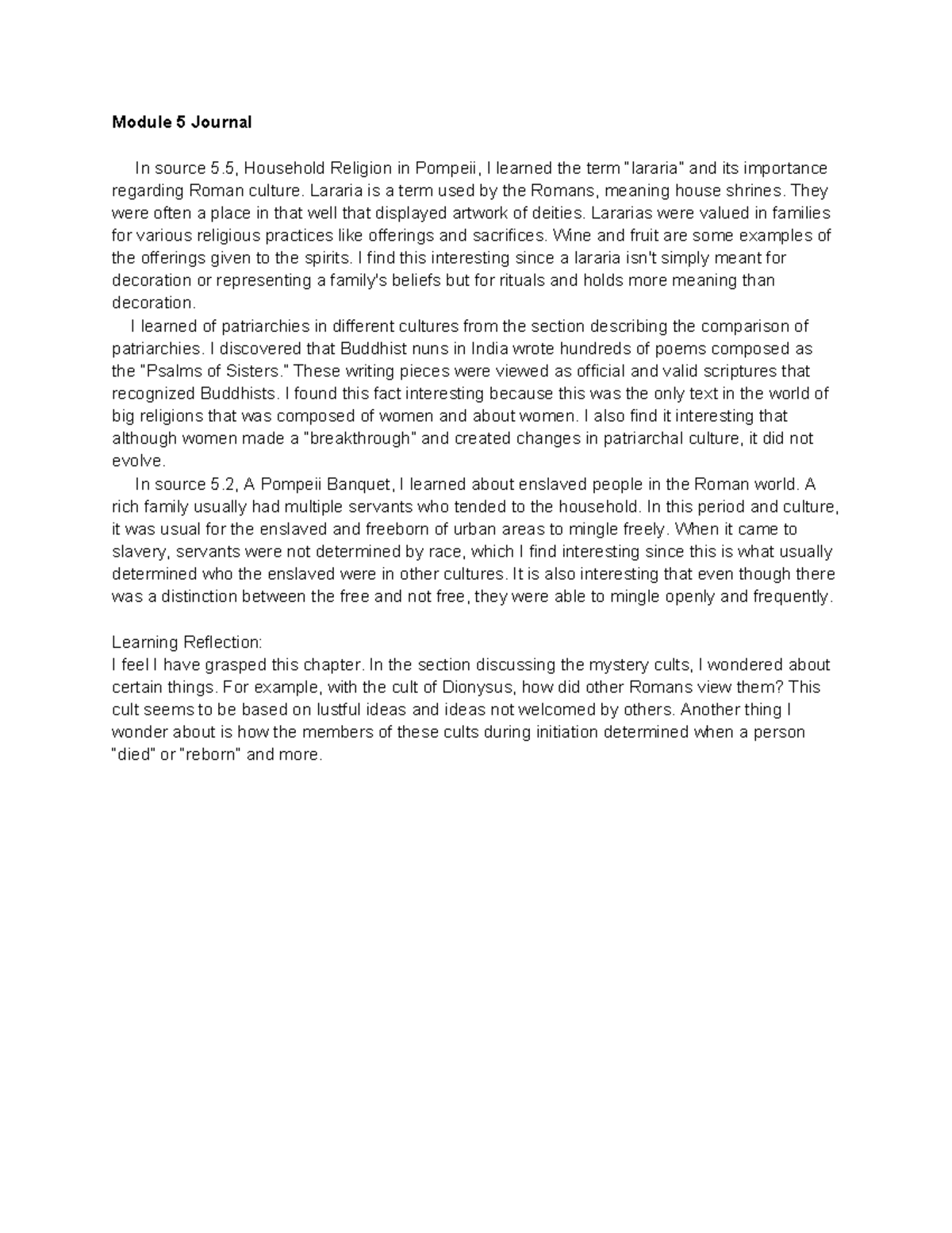 Module 5 Journal - Module 5 Journal In source 5, Household Religion in ...