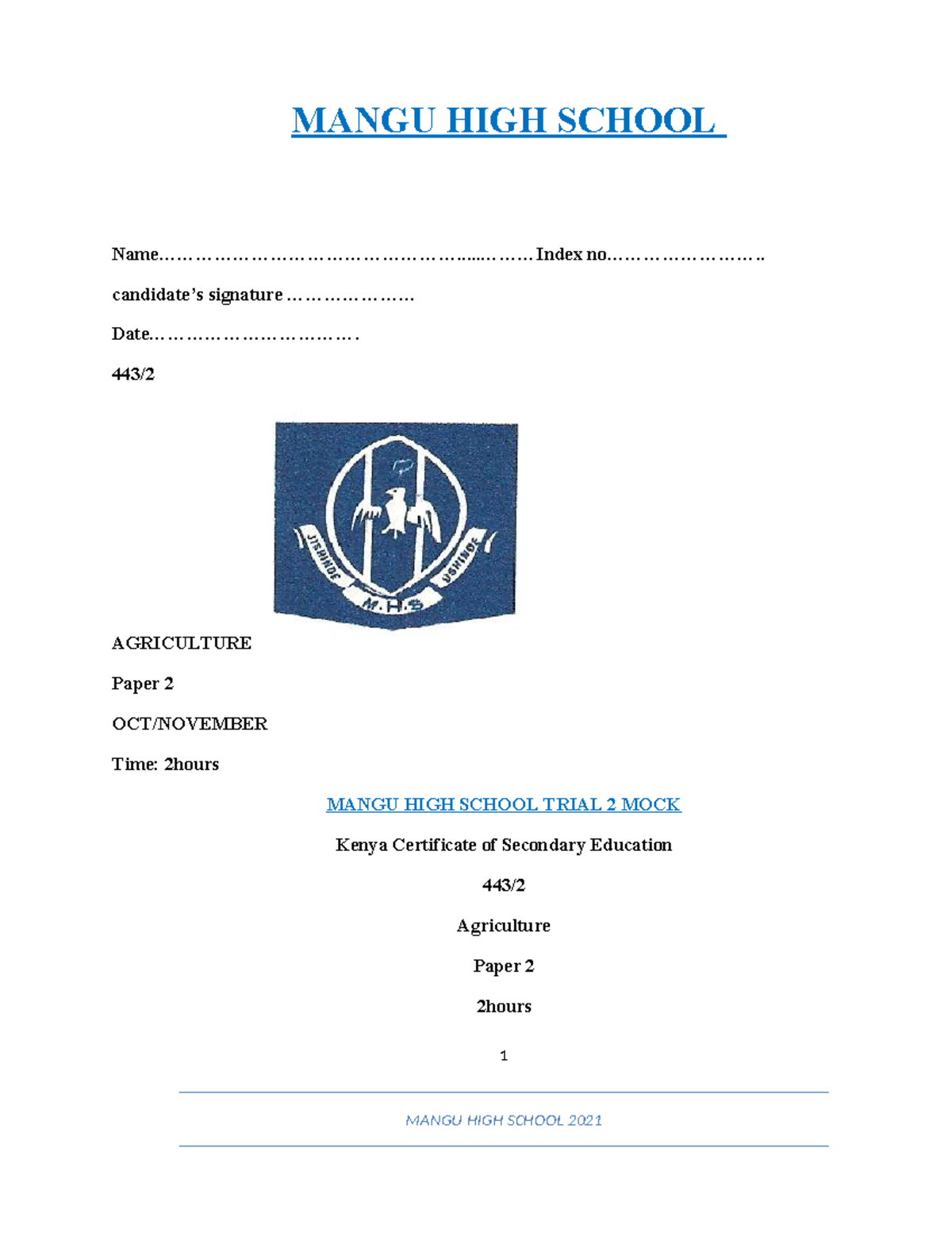 Agriculture PP2 - MANGU HIGH SCHOOL - Studocu