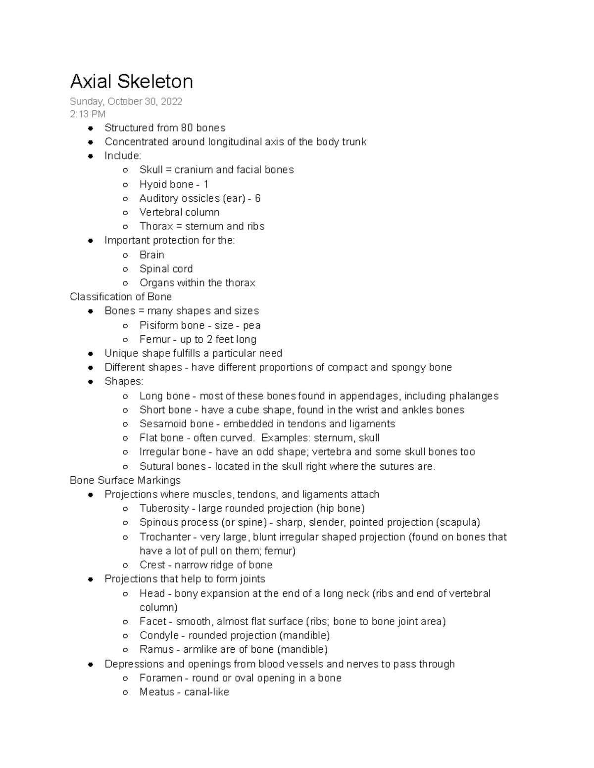 Axial Skeleton - Axial Skeleton Sunday, October 30, 2022 2:13 PM ...