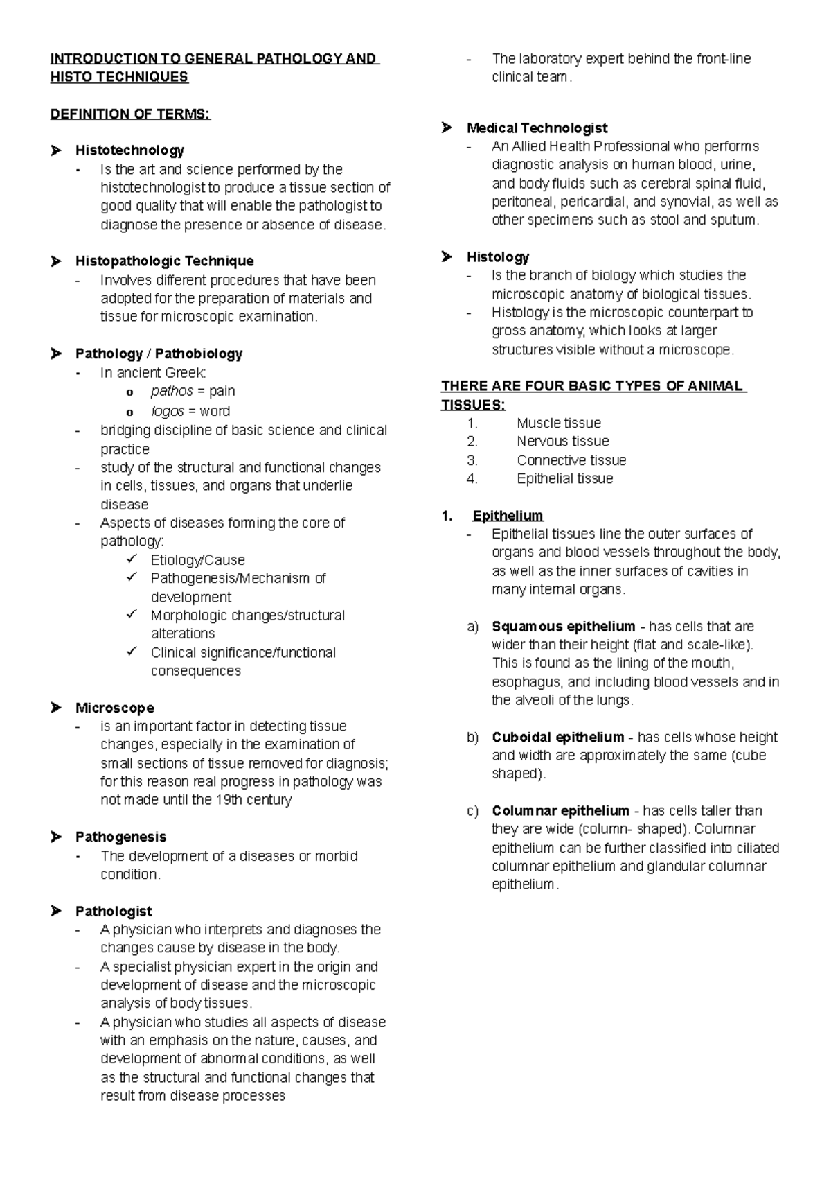 1 Introduction TO General Pathology AND Histo Techniques - INTRODUCTION ...