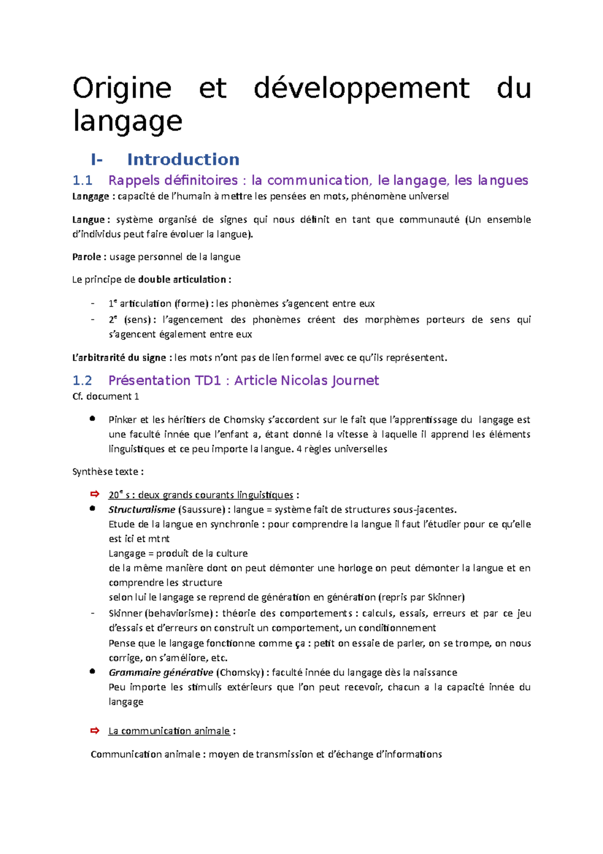 Origine et devt du langage - Origine et développement du langage I ...