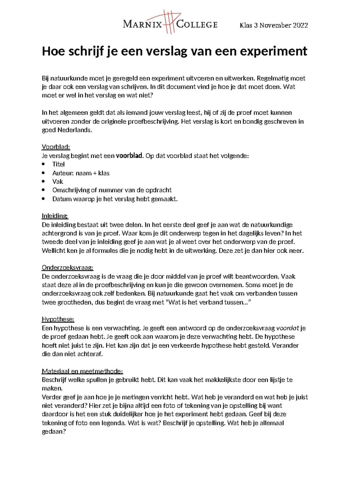 Natuurkunde Hoe schrijf je een verslag van een experiment versie 3e ...