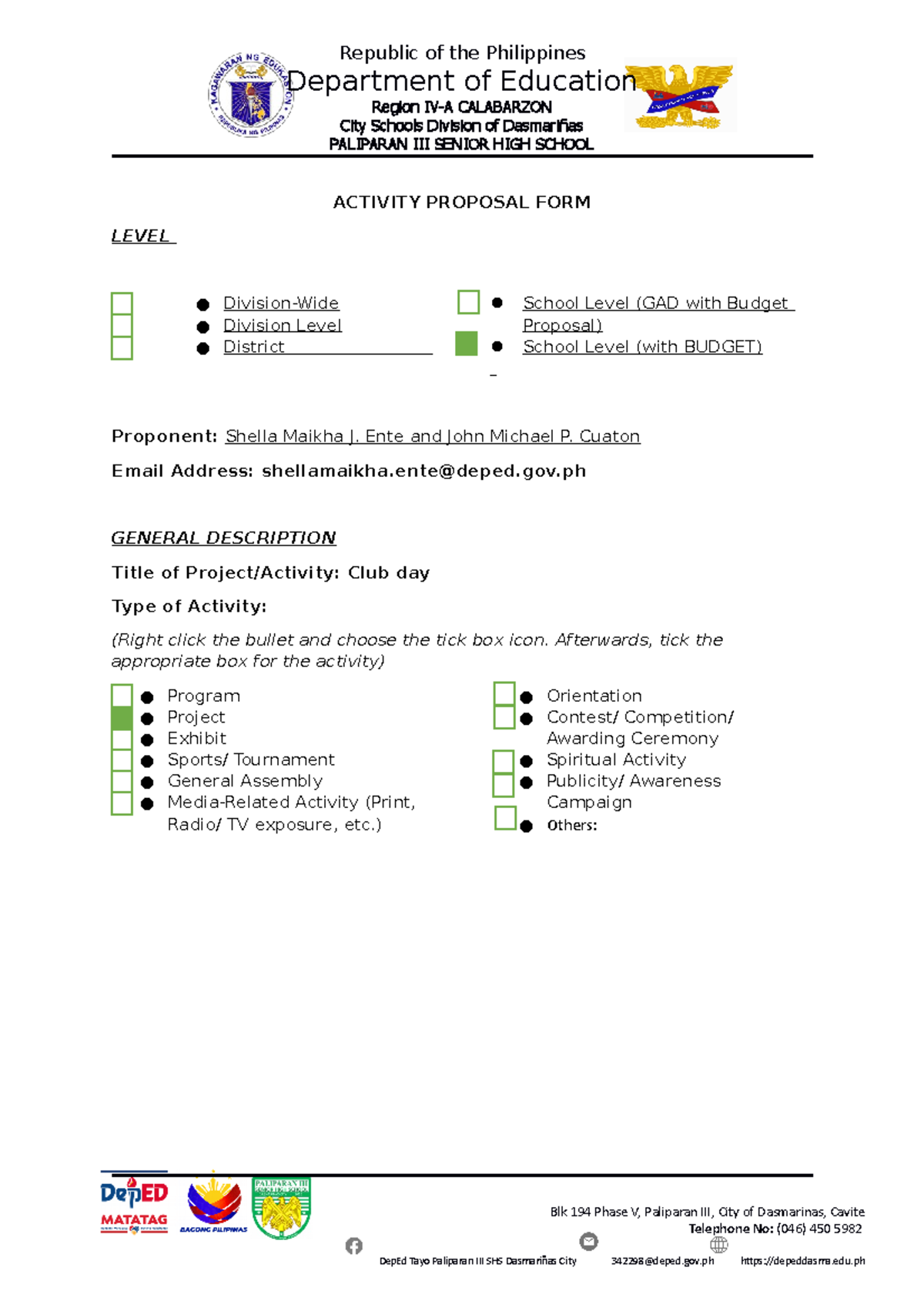 CLUB-DAY- Proposal - mndckjsdnk - Department of Education Region IV-A ...