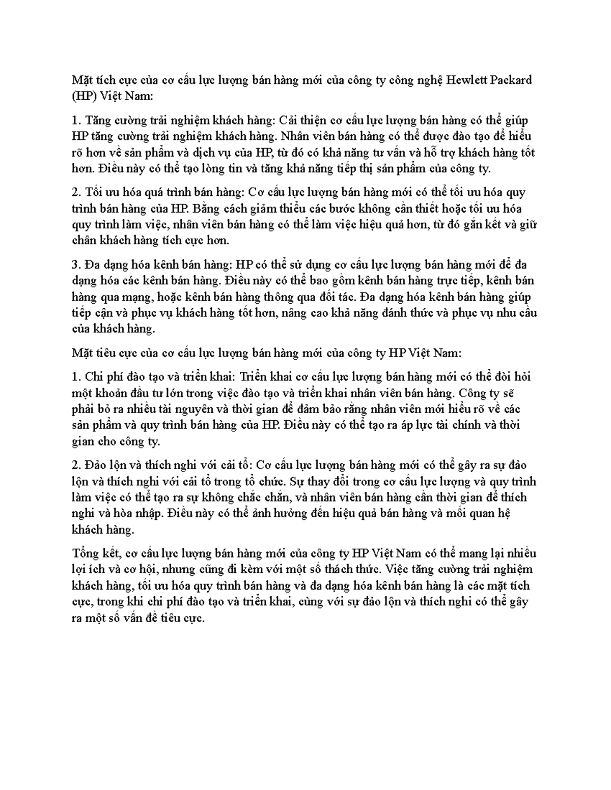 Quản trị bán hàng - cố lên nhé - Mặt tích cực của cơ cấu lực lượng bán ...