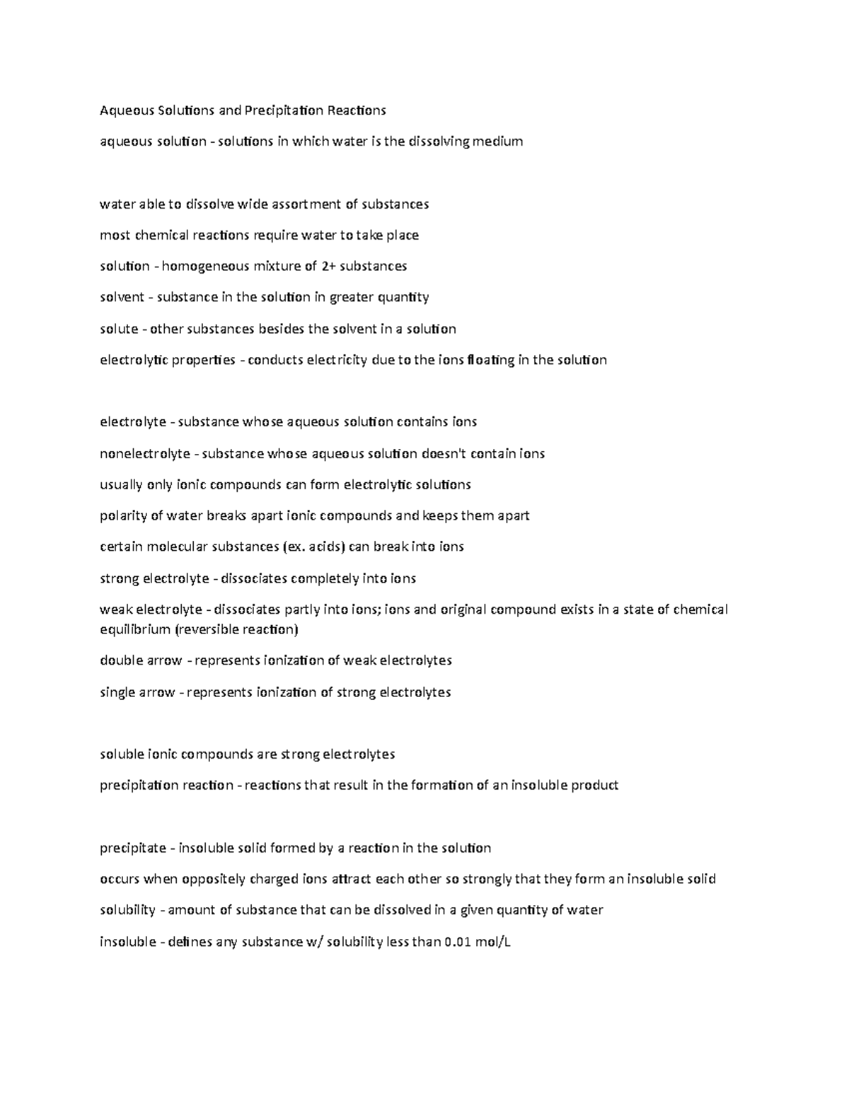 Aqueous Solutions and Precipitation Reactions - acids) can break into ...