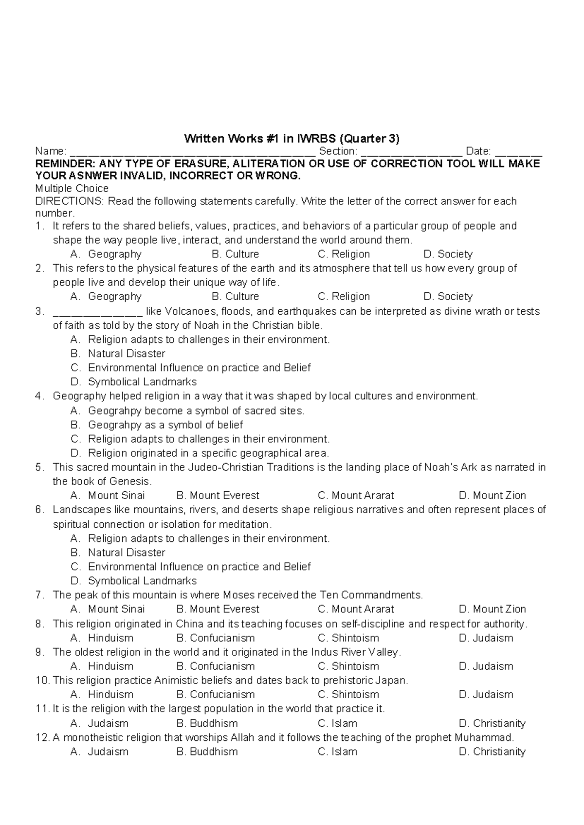 Written-Works-2- Iwrbs-Q3 - Written Works #1 in IWRBS (Quarter 3) Name ...