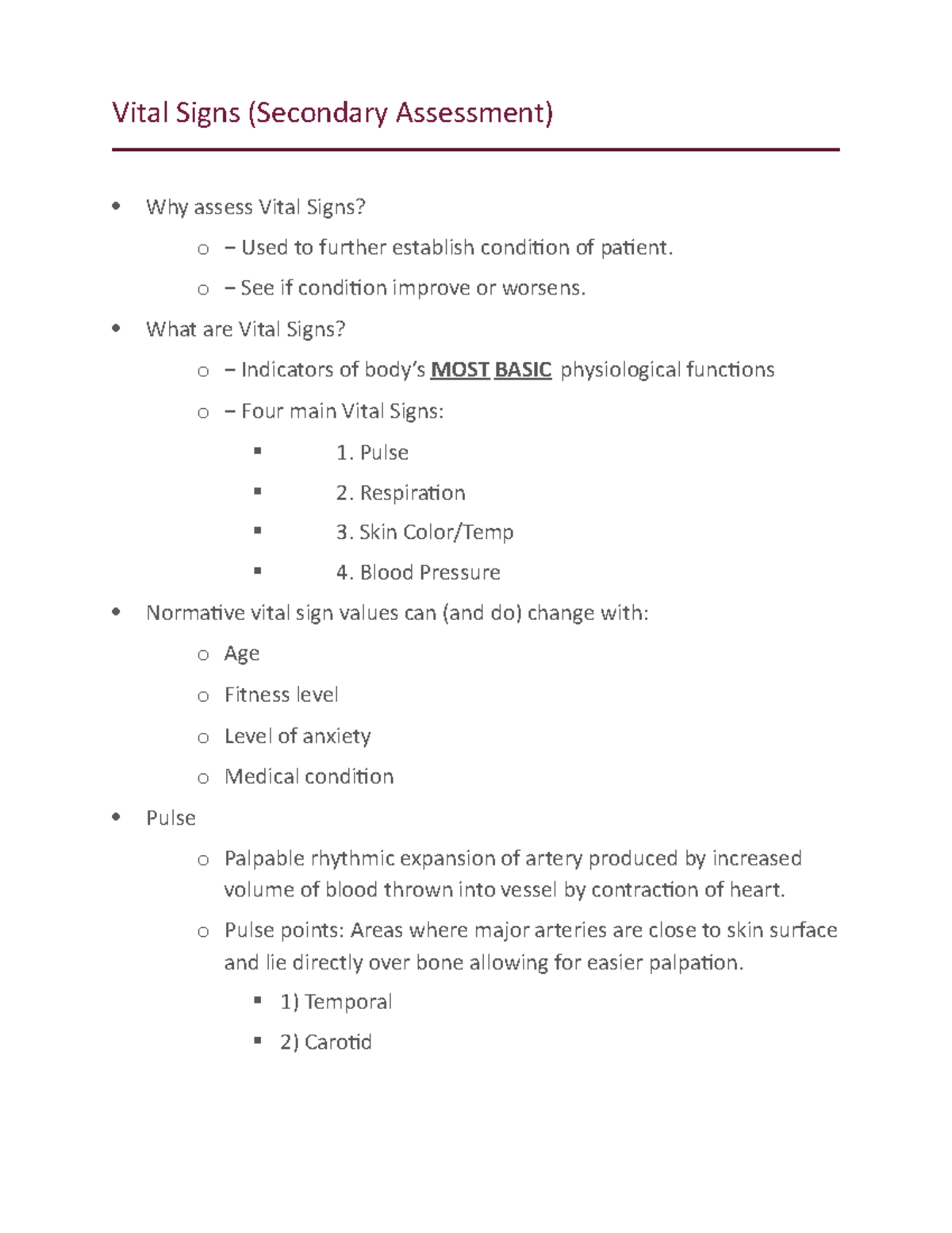6 Vital Signs - Dr. Eric Brooks Lecture notes with pictures included ...