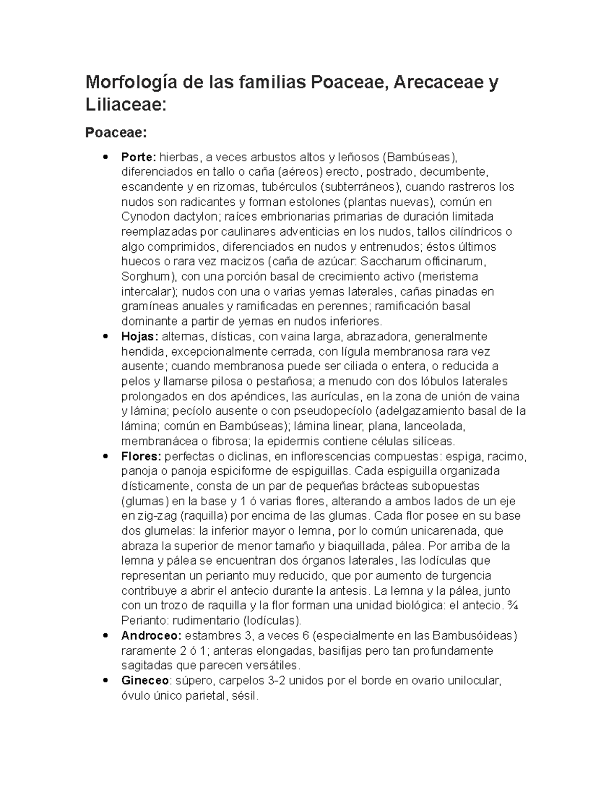 Morfología de las familias Poaceae, Arecaceae y Liliaceae - Morfología ...