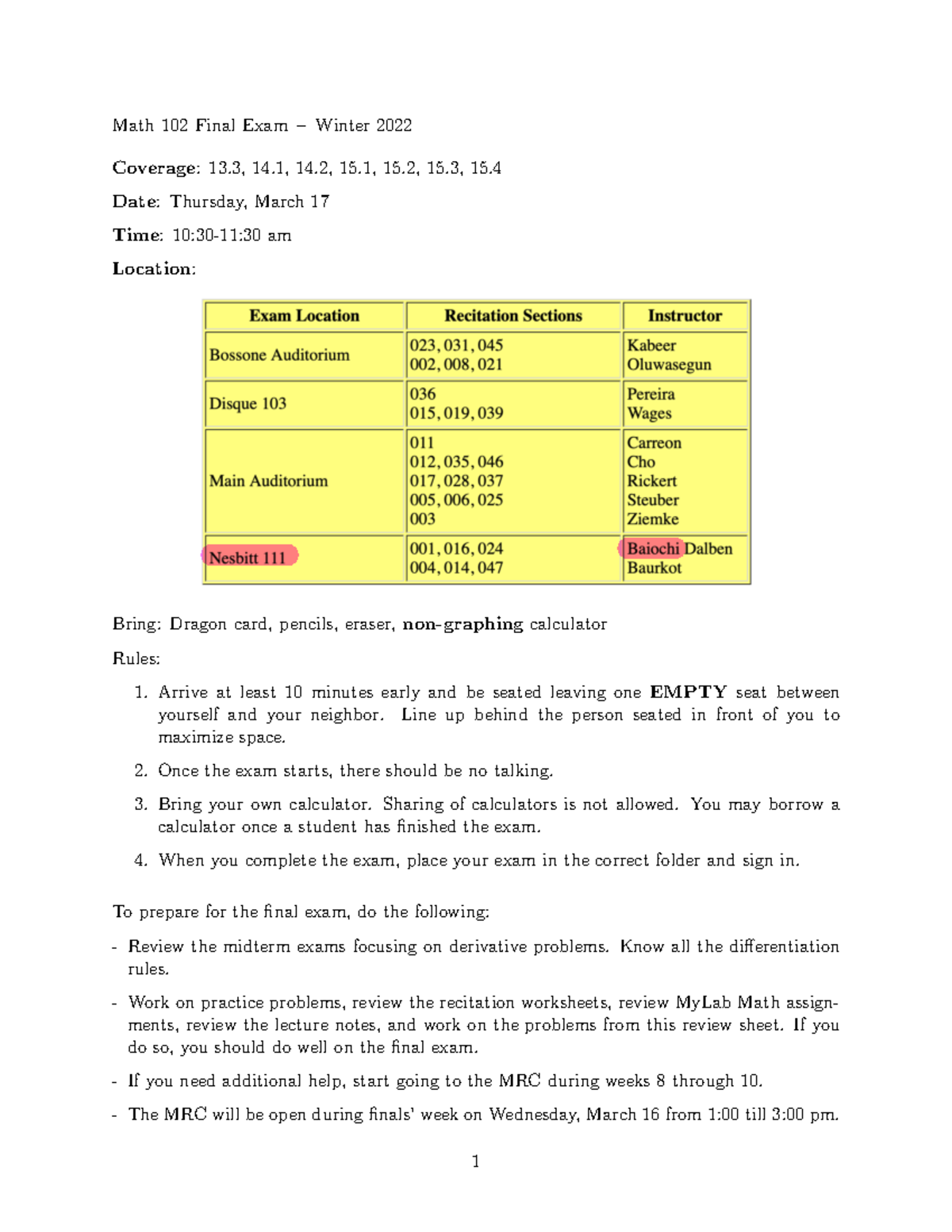Math 102 Part17 - Taught by Adam Rickert - Math 102 Final Exam − Winter ...