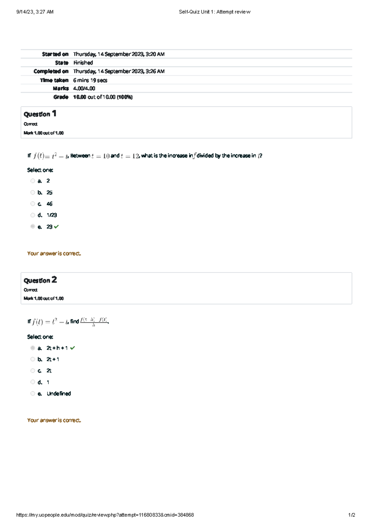 Self-Quiz Unit 1 Attempt review - 9/14/23, 3:27 AM Self-Quiz Unit 1: Attempt review - Studocu