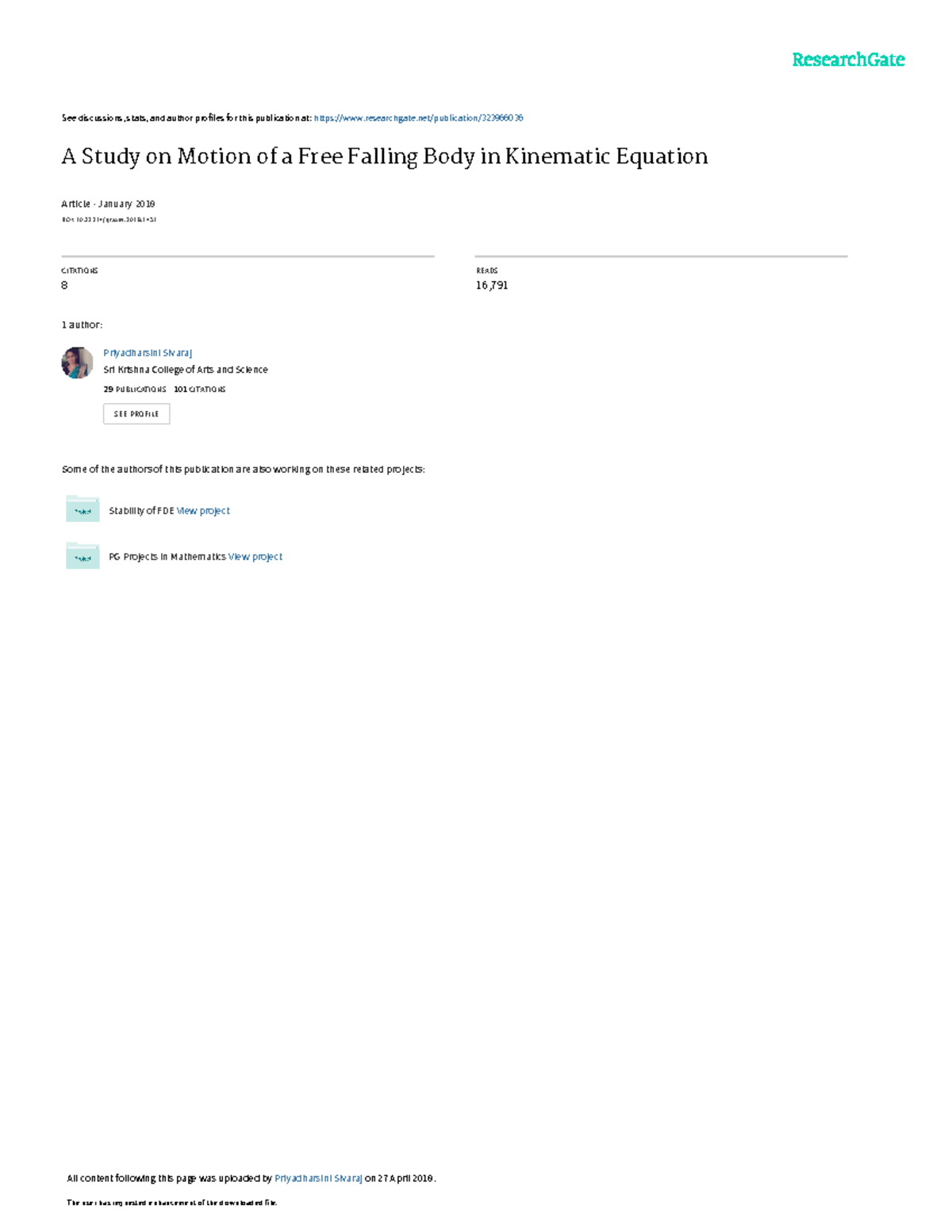 A Study On Motion Of A Free Falling Body In Kinema See Discussions a-study-on-motion-of-a-free-falling-body-in-kinema-see-discussions