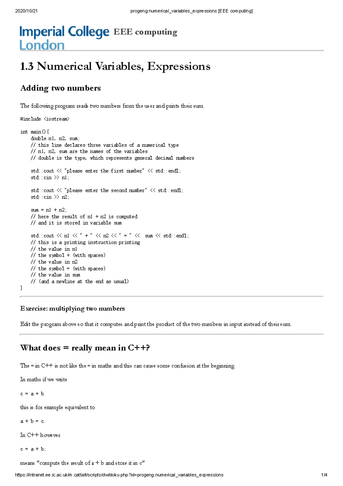 1.3 programming - EEE computing 1 Numerical Variables, Expressions ...