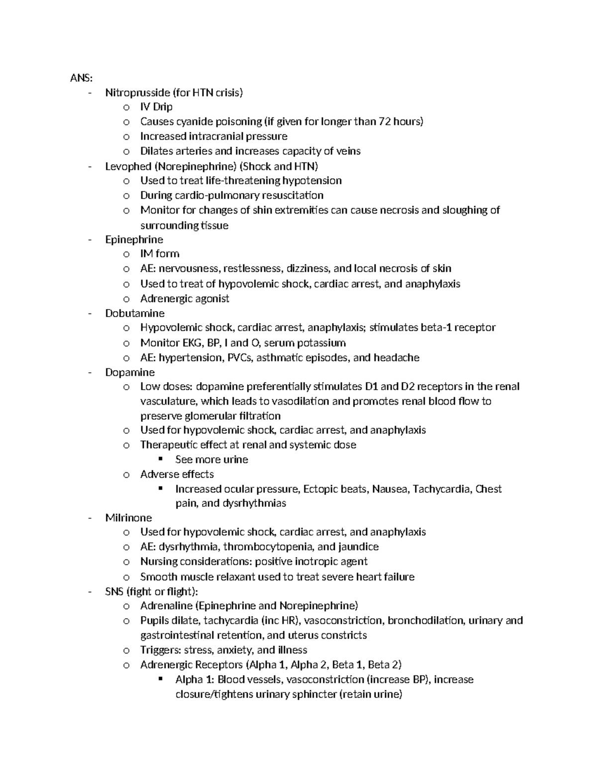 Final Study Guide TEST 2 - ANS: Nitroprusside (for HTN crisis) o IV ...