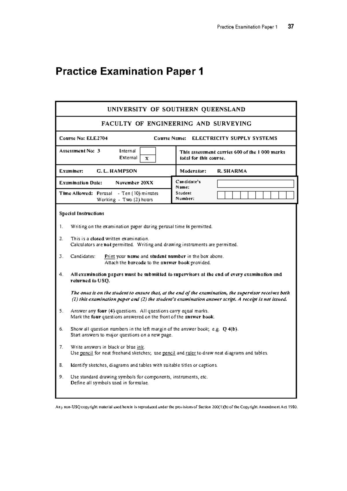 Sample/practice exam 2011, questions - Practice Examination Paper 1 37 ...