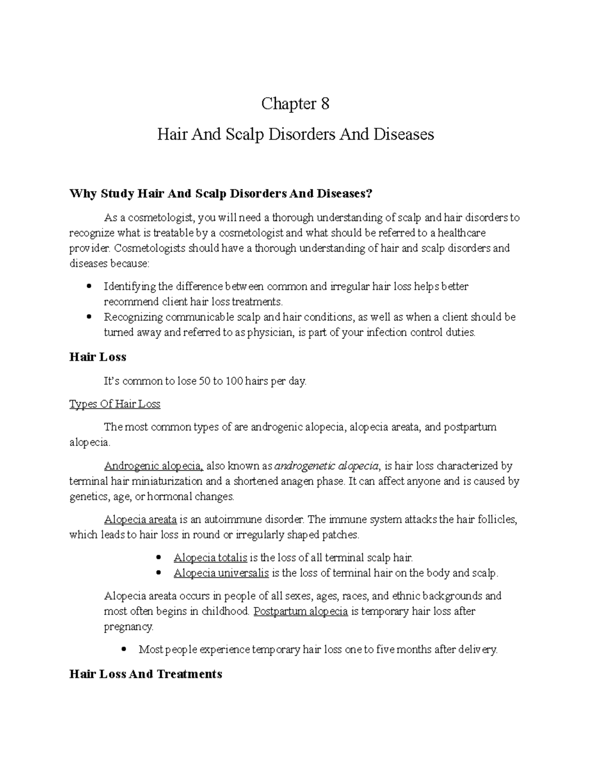 Chapter 8 Outline - Chapter 8 Hair And Scalp Disorders And Diseases Why ...