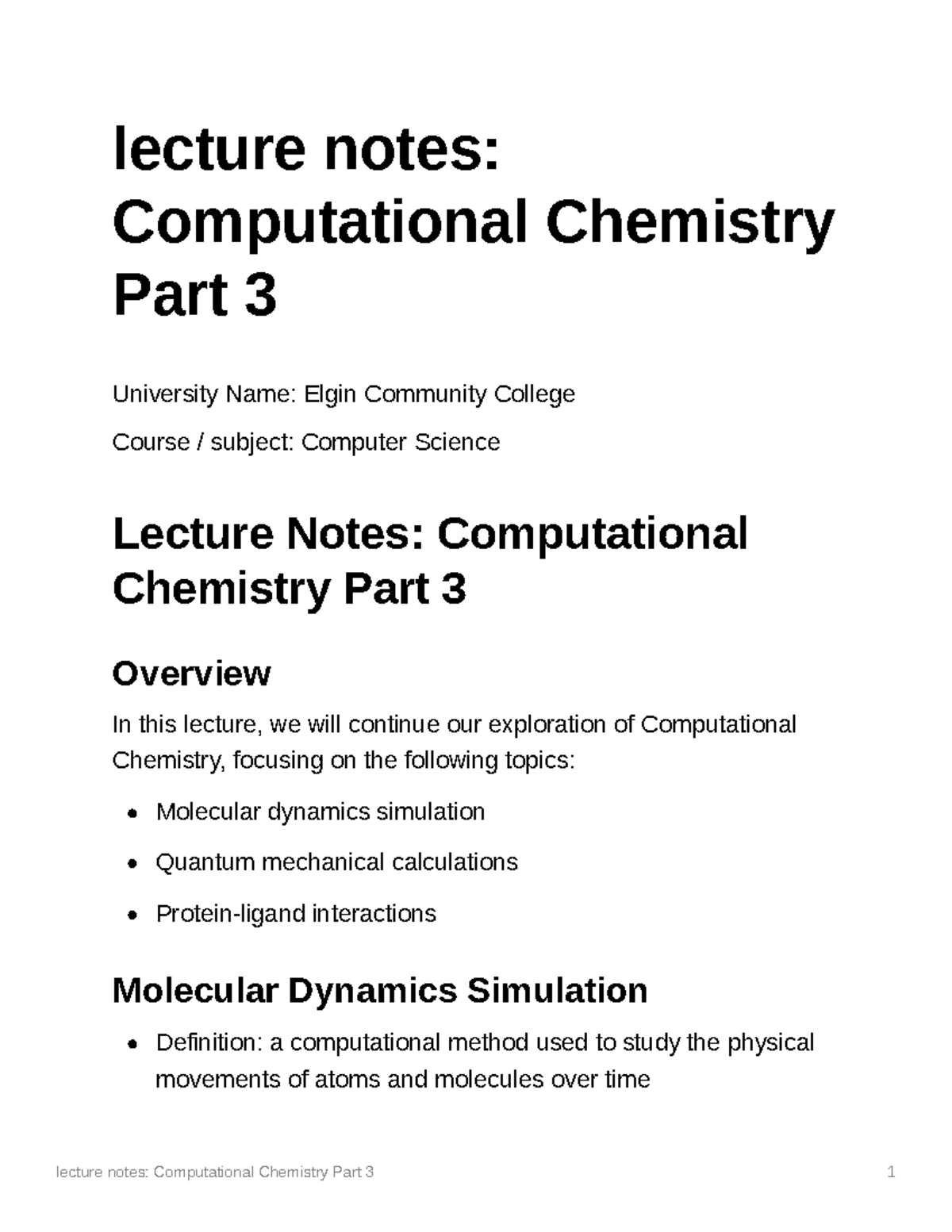 Lecture Notes Computational Chemistry Part 3 Lecture Notes Computational Chemistry Part 3