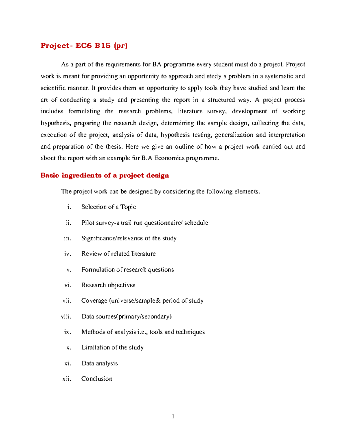 Project sample for S6 bcom - Project- EC6 B15 (pr) As a part of the requirements for BA ...