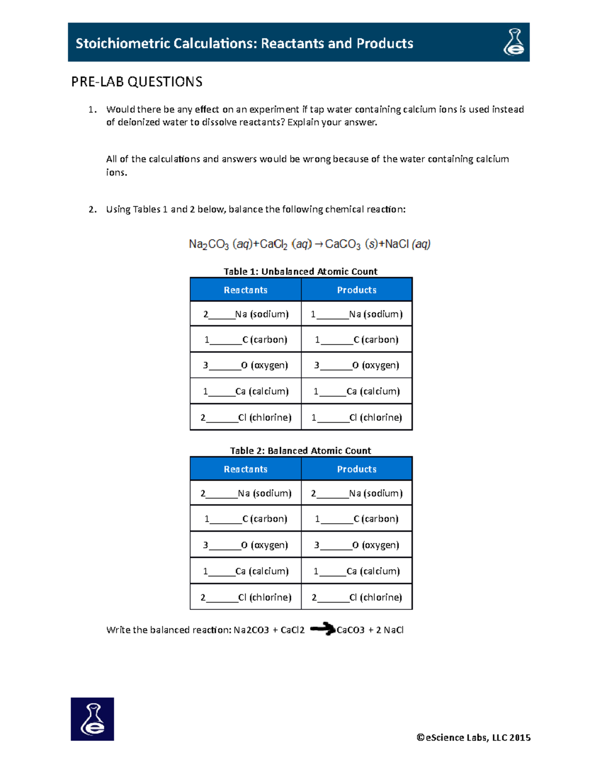 Chem Lab 19 Lab Workbook Pre Lab Questions Would There Be Any Effect On An Experiment If Tap