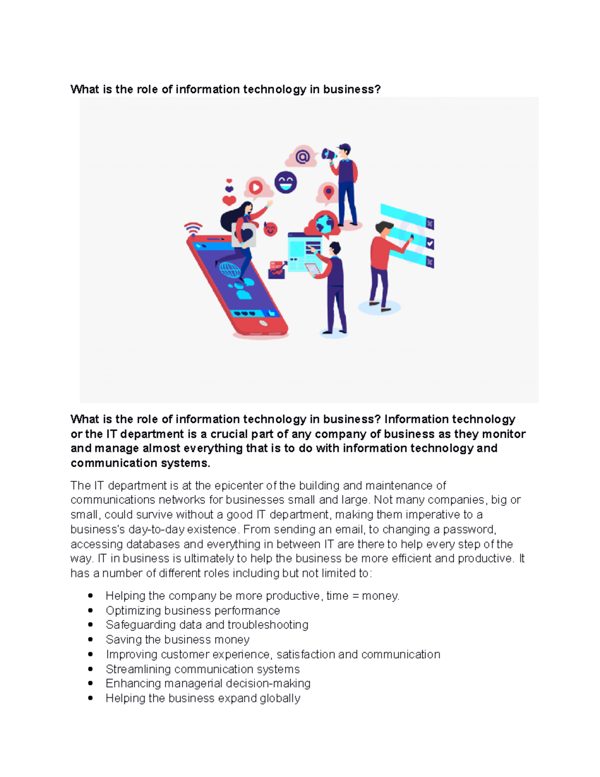 Role of information technology in business - The IT department is at ...