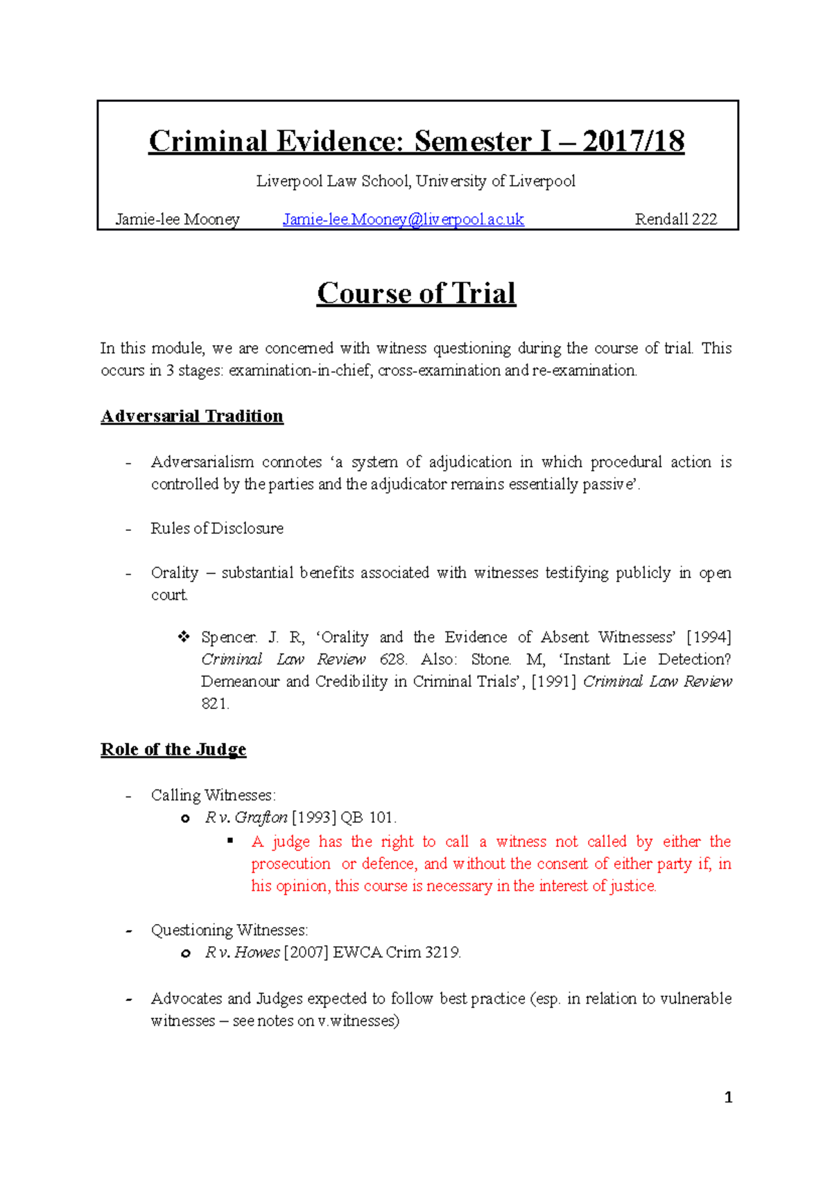 Course of Trial Handout 2017-18 - Criminal Evidence: Semester I – 2017 ...