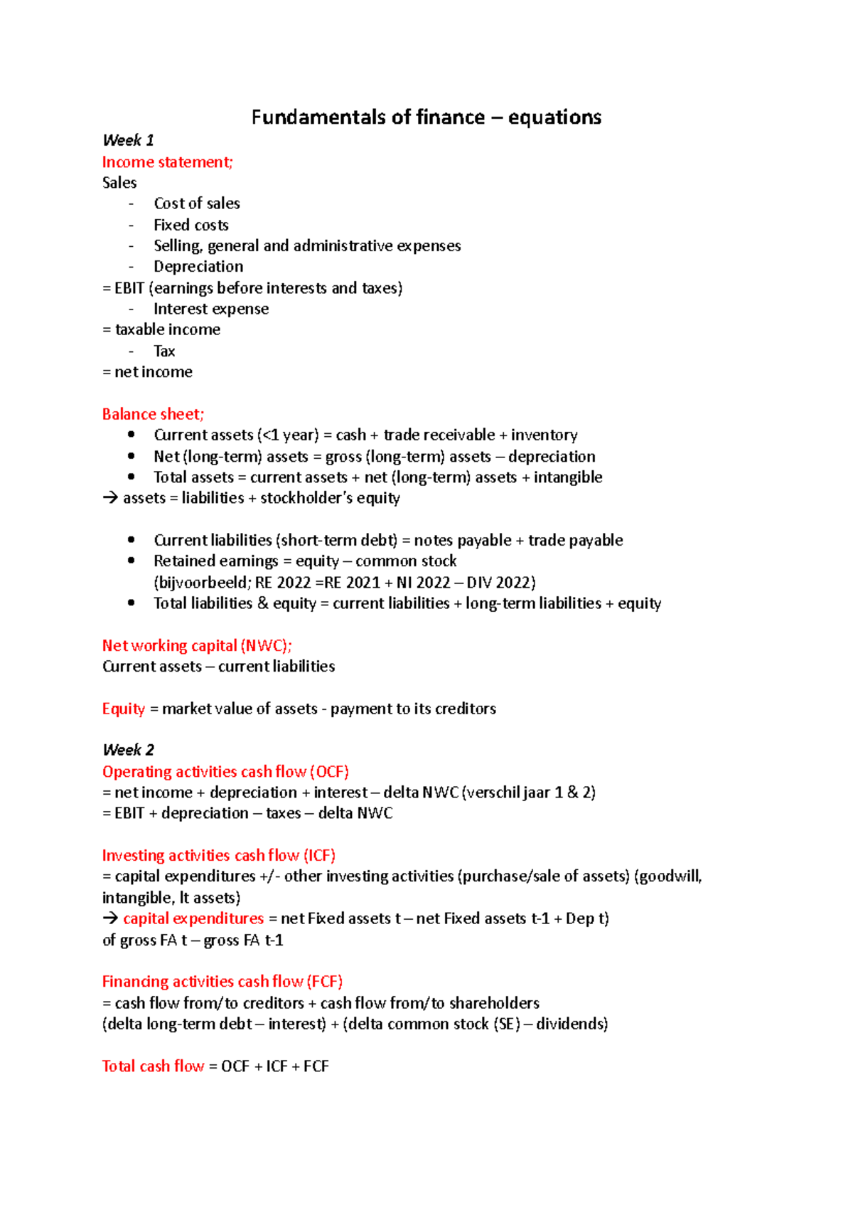 Formula - fundamentels of finance - Fundamentals of finance – equations ...