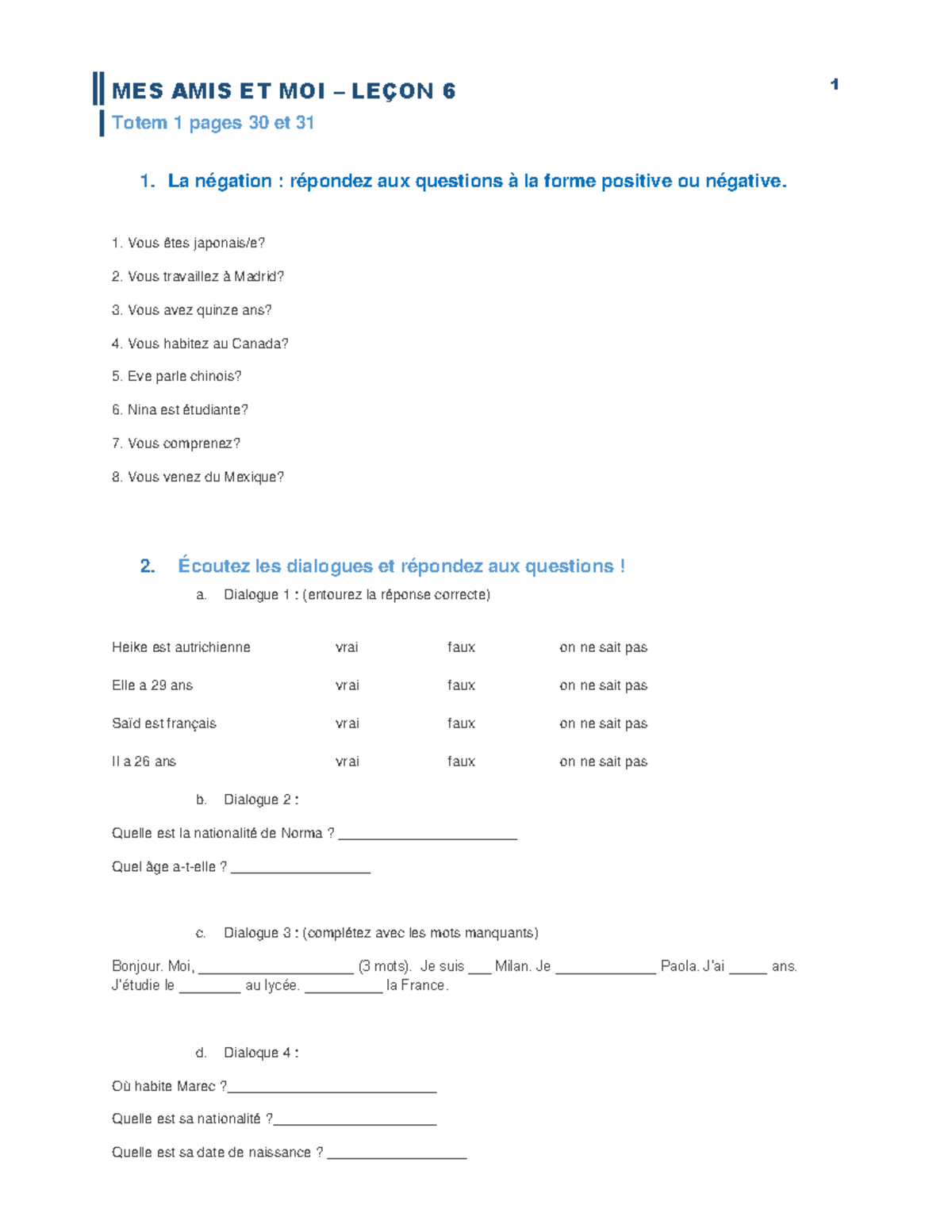 Semaine 5 Tut 2 2022 - French tutorial material - MES AMIS ET MOI – LE ...