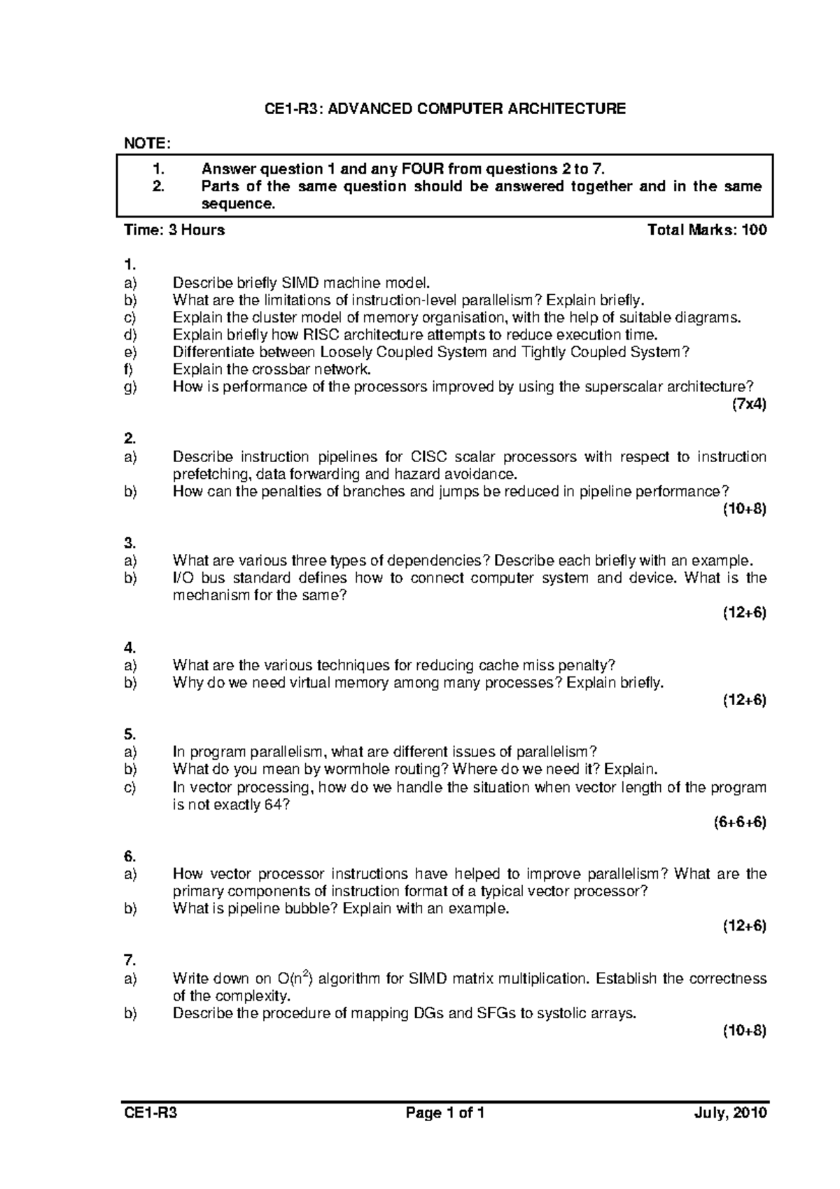 CE1-R3 - Notification - CE1-R3 Page 1 of 1 July, 2010 CE1-R3: ADVANCED COMPUTER ARCHITECTURE ...