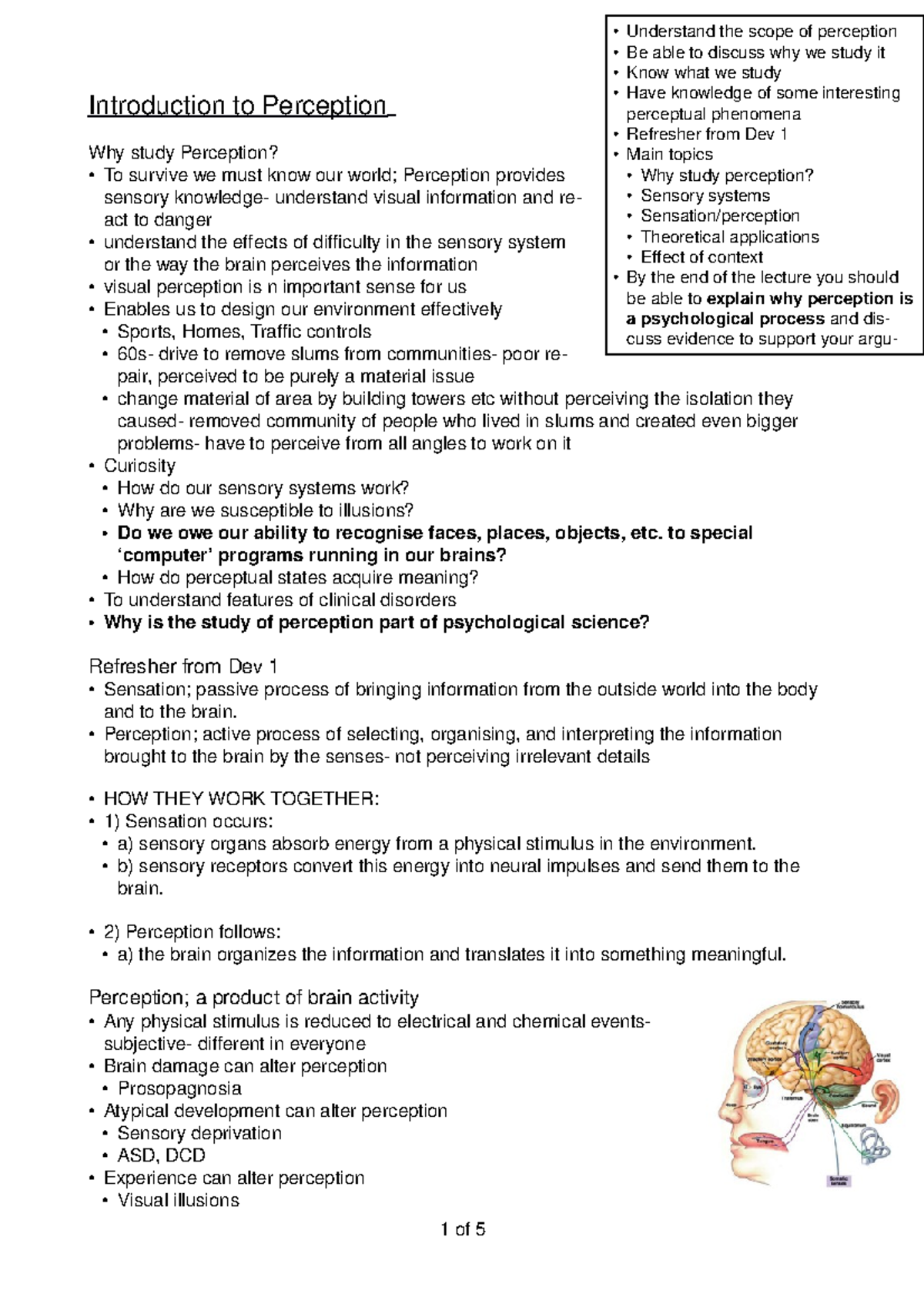 Introduction to Perception - • • • • Understand the scope of perception ...