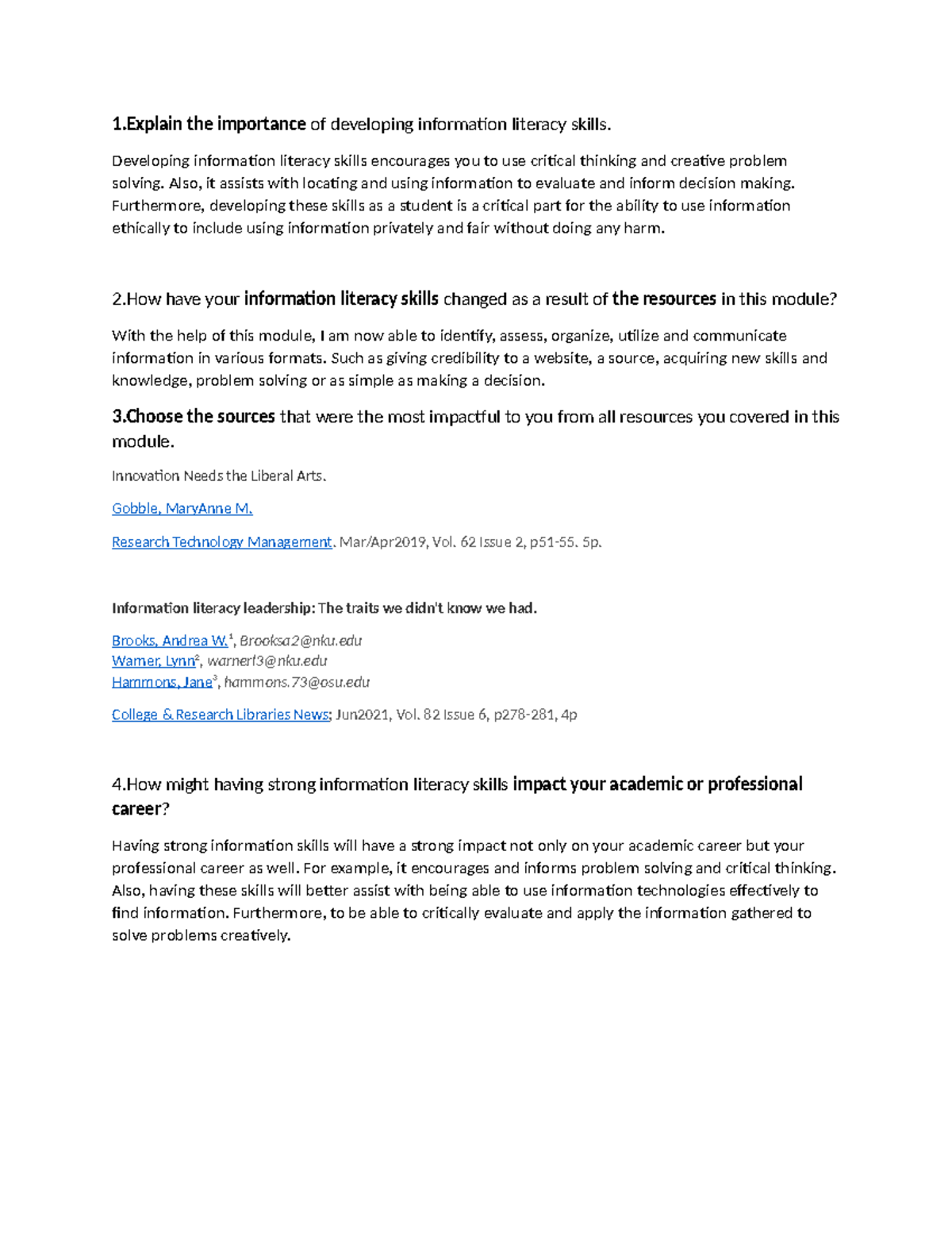 Module 1 Liberal Arts - 1 the importance of developing information ...