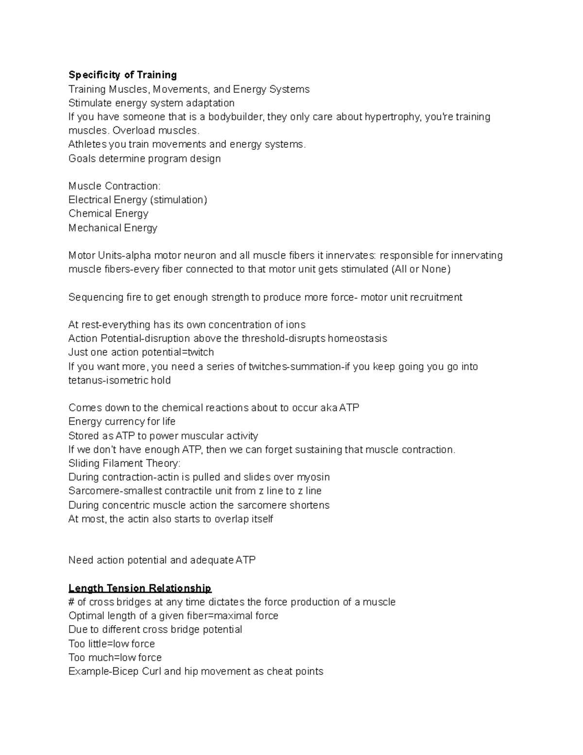 Strength and Conditioning Notes - Specificity of Training Training ...