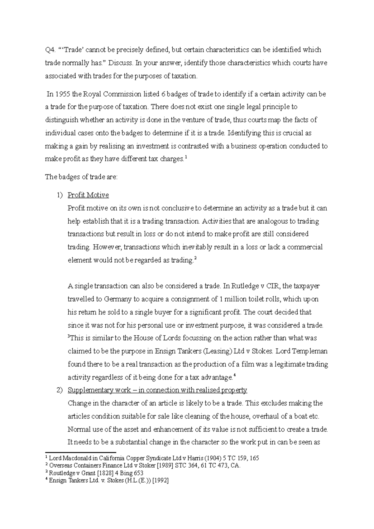 LPT Formative ANS - Q4. “‘Trade’ cannot be precisely defined, but ...