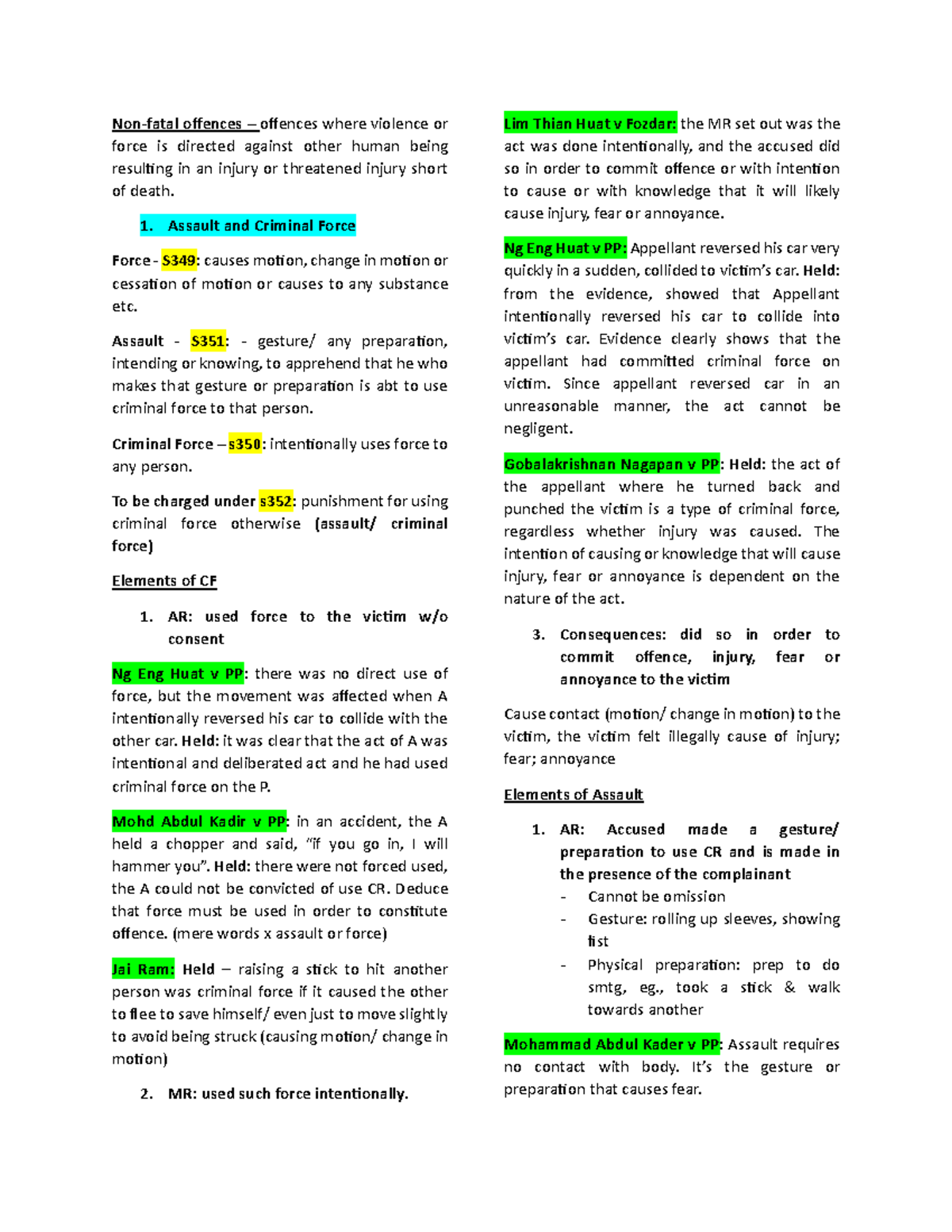 Non-fatal offences Criminal Law 1 - Non-fatal offences – offences where ...
