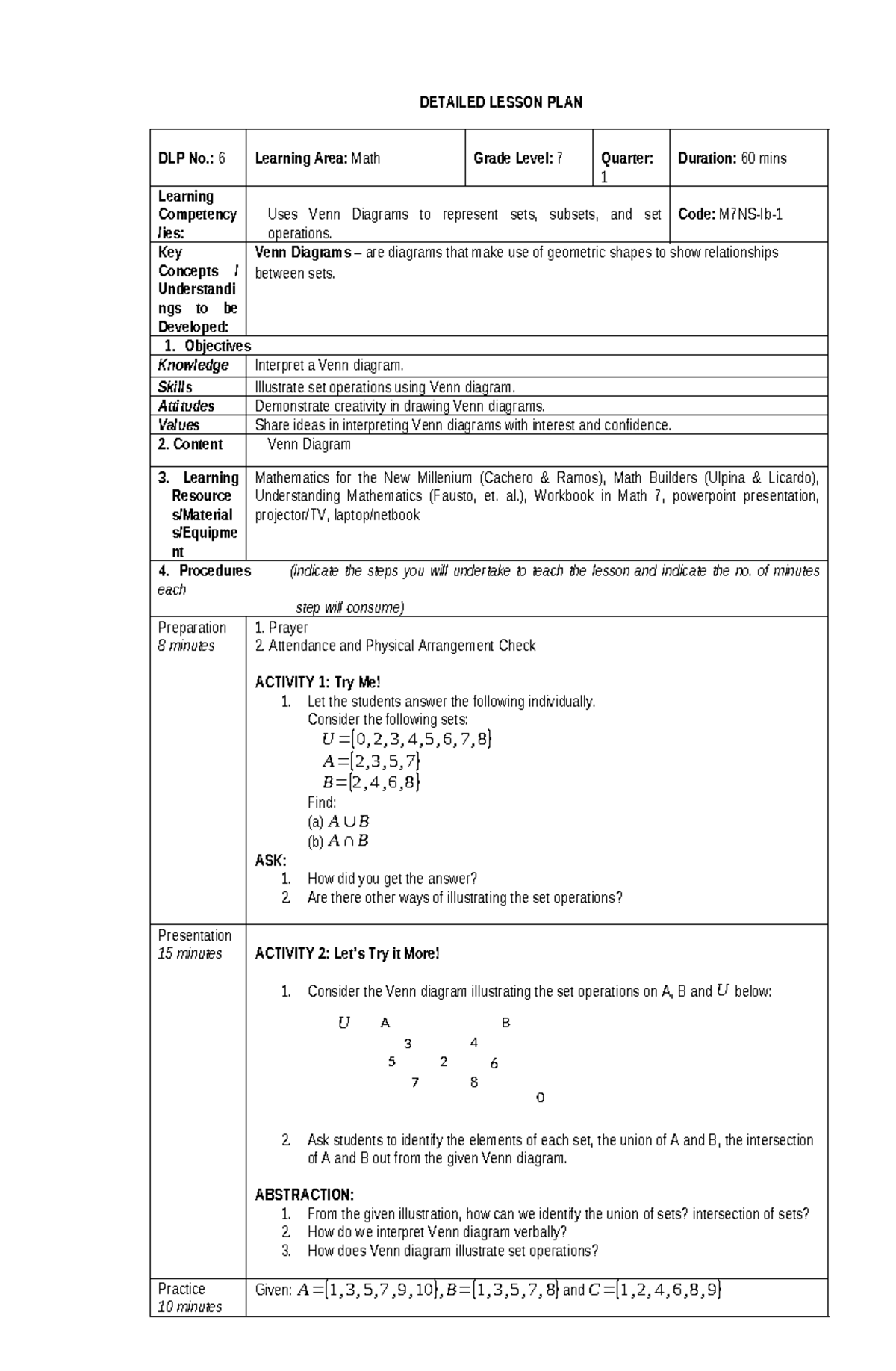 GENERAL MATHEMATICS - DETAILED LESSON PLAN DLP No.: 6 Learning Area ...