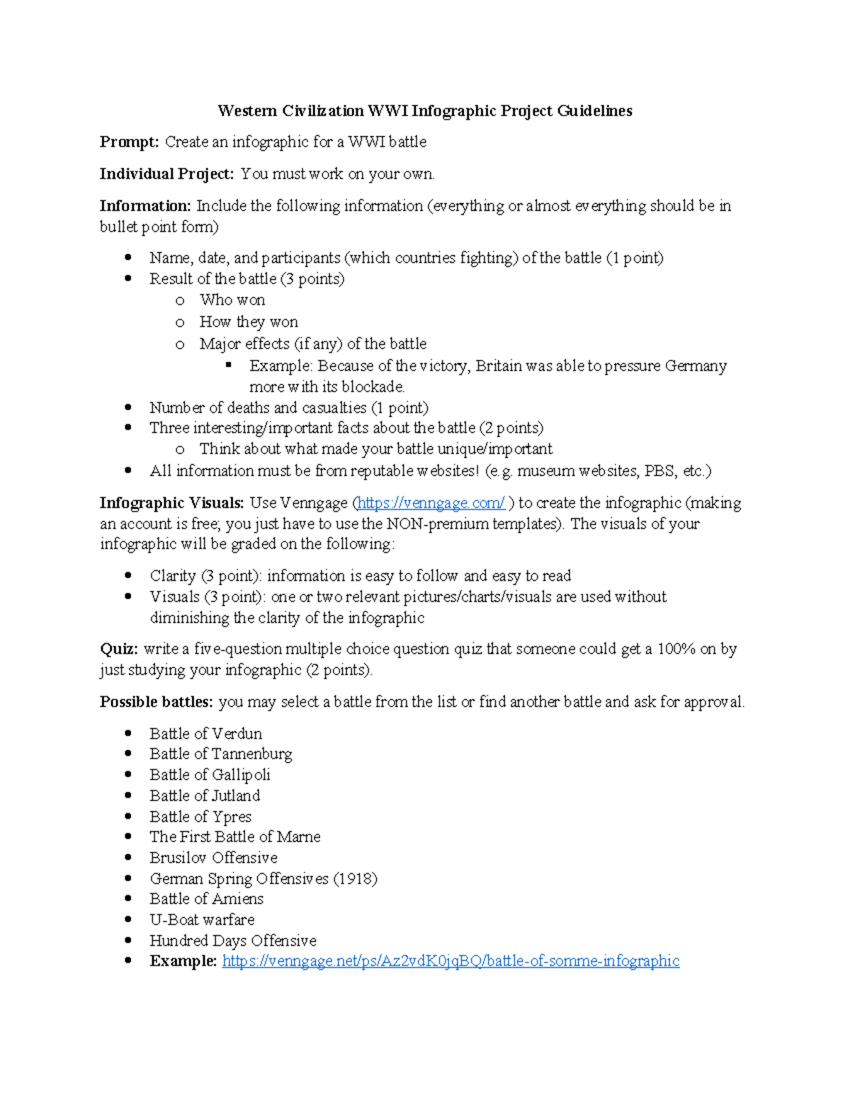 Western Civ Unit 9 WWI Battle Infographic Project - Western ...