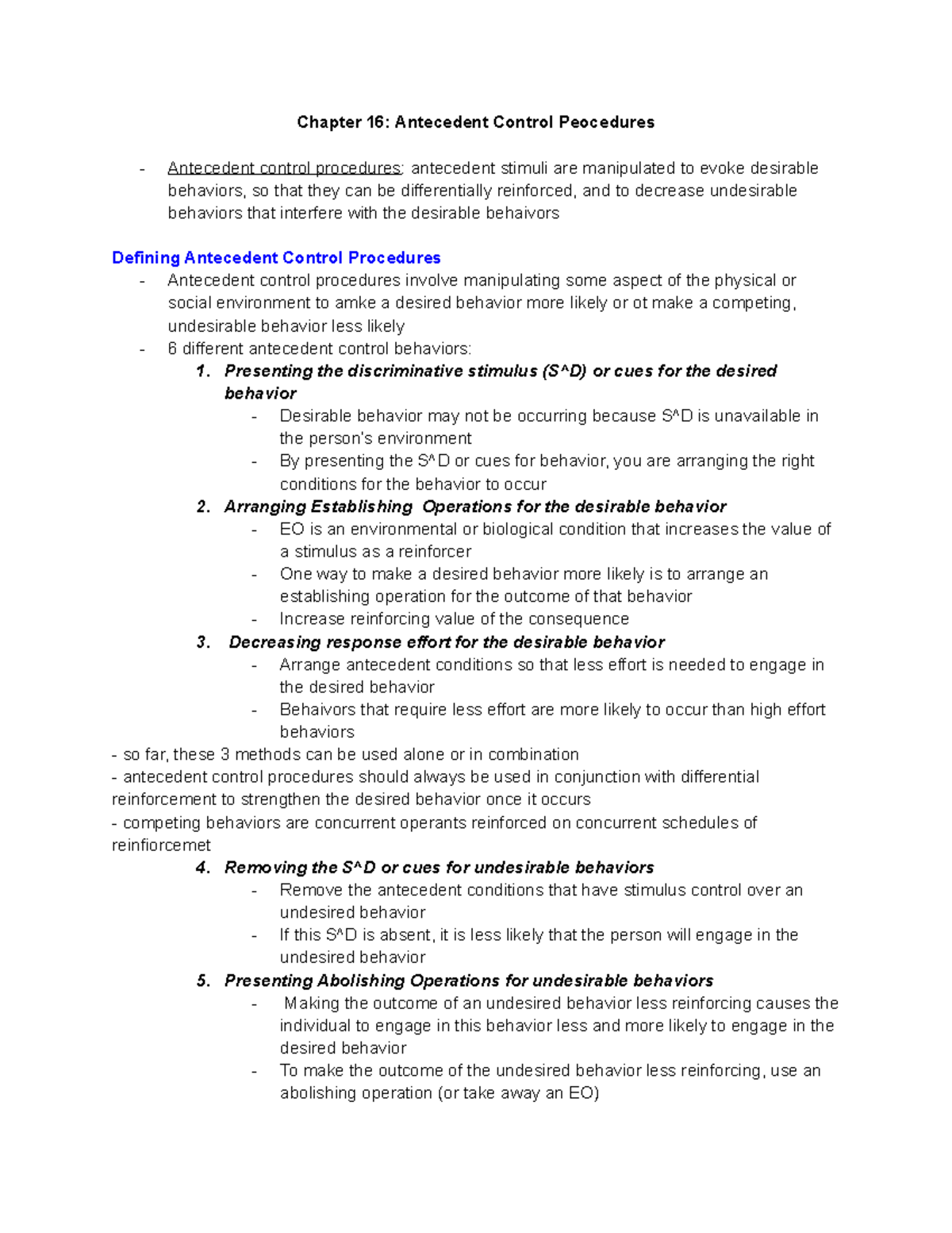 Chapter 16 textbook - Chapter 16: Antecedent Control Peocedures ...