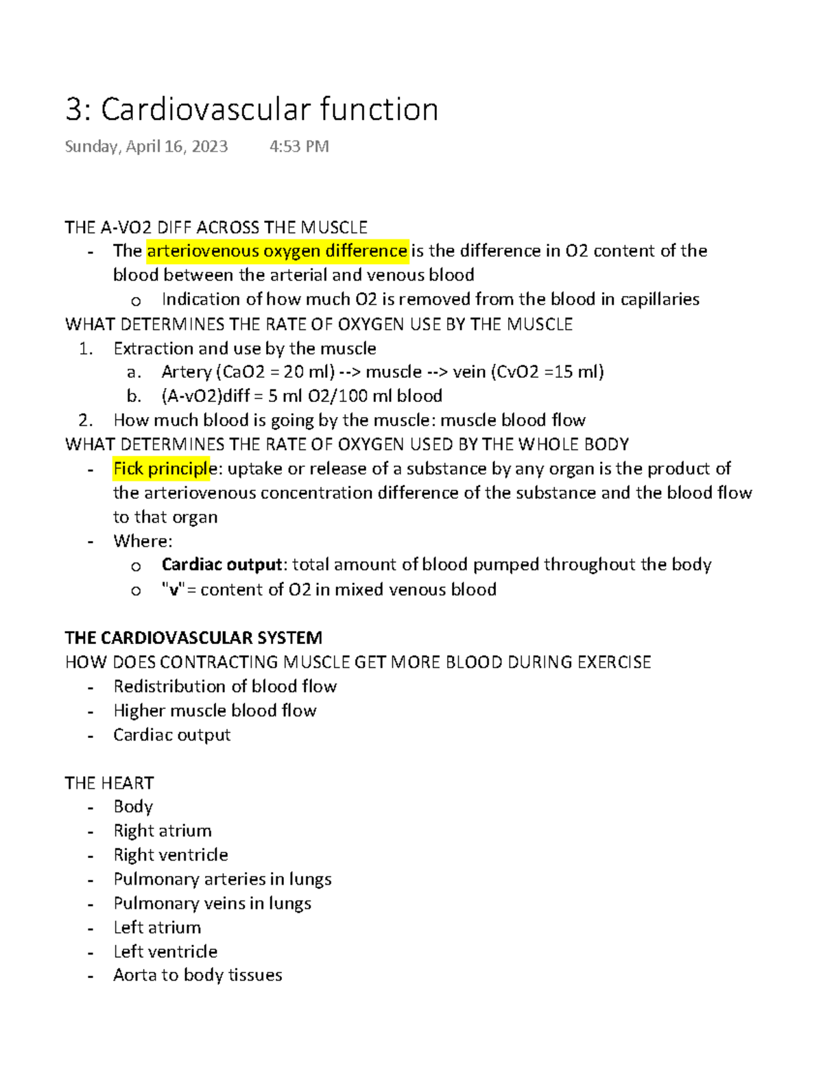 Cardiovascular Function - THE A-VO2 DIFF ACROSS THE MUSCLE The ...
