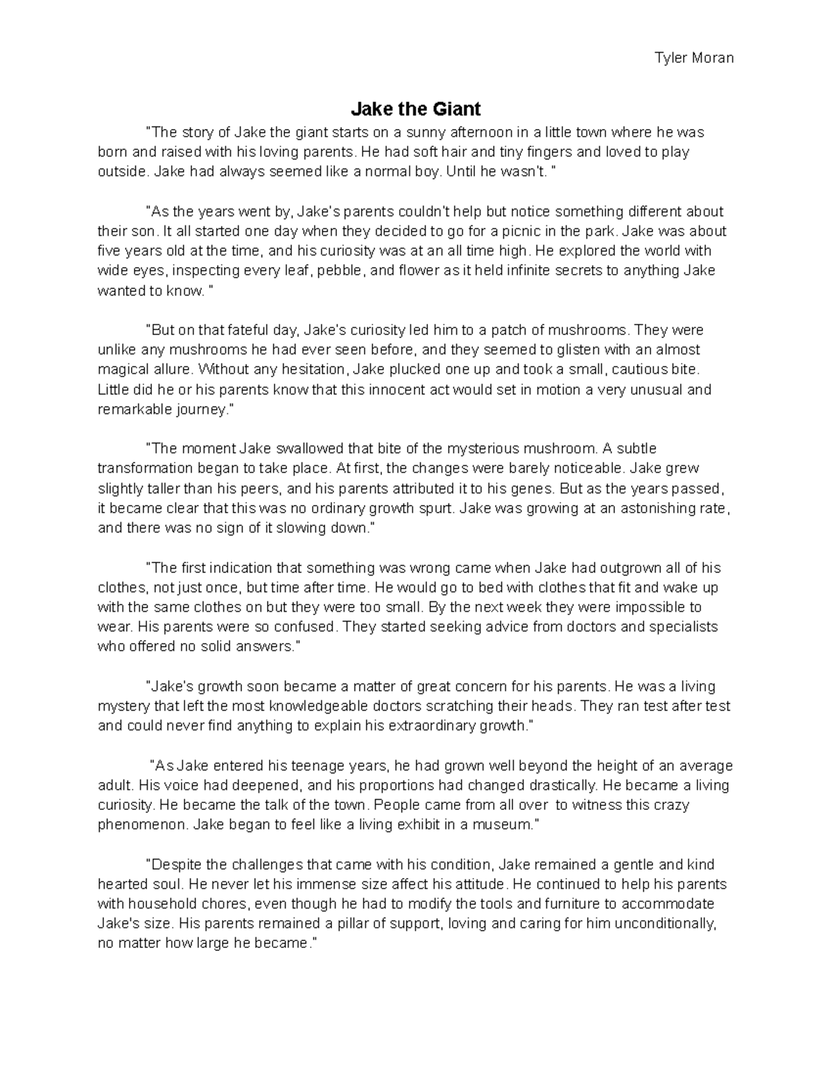 Monologue - dfafaf - Tyler Moran Jake the Giant “The story of Jake the ...