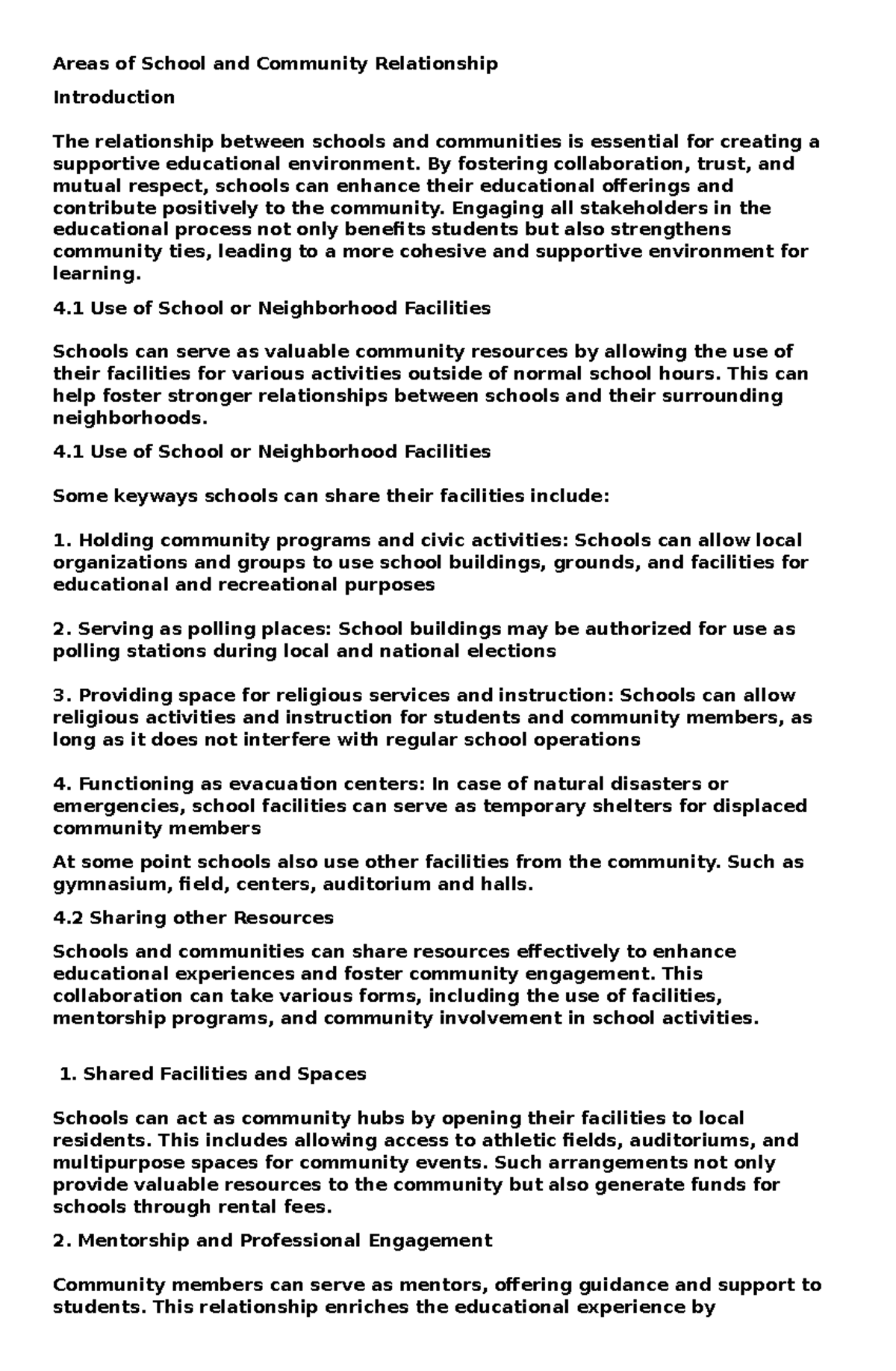 Areas of School and Community Relationship hand outs - Areas of School ...